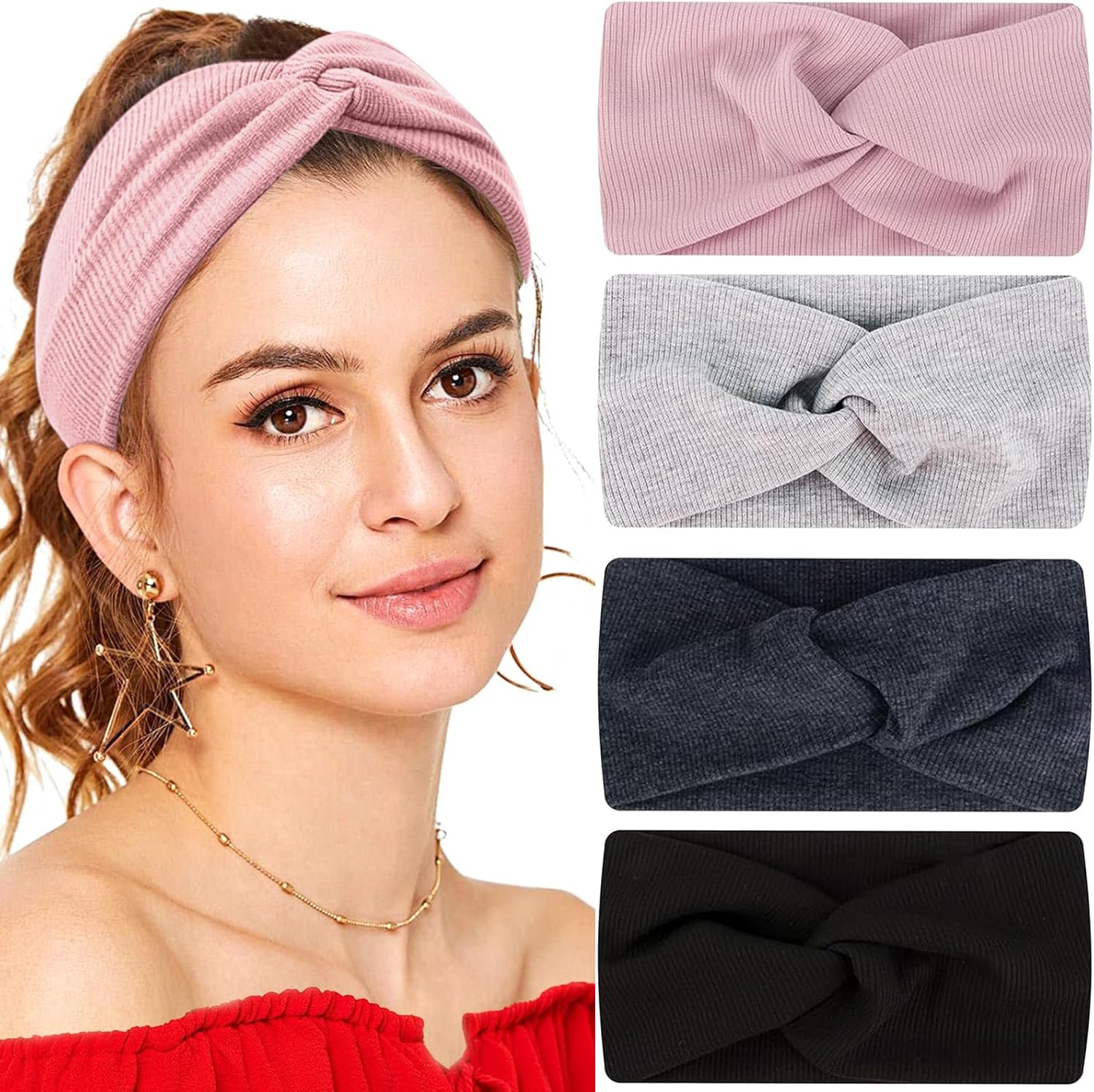 4 Pièces Bandeau Cheveux Femme,Headband pour Yoga Sport,Coton Croisé ...
