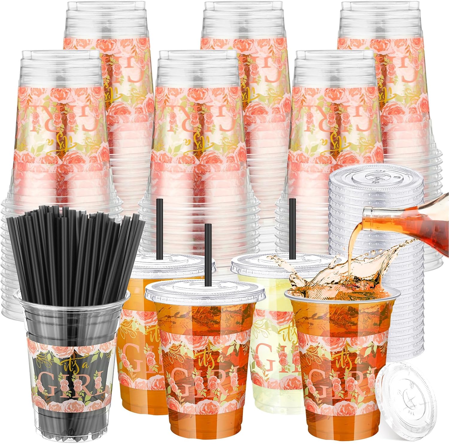 Amazon.com: Funnymoom 50 Pcs Flower Baby Shower Cups 16 oz Disposable ...