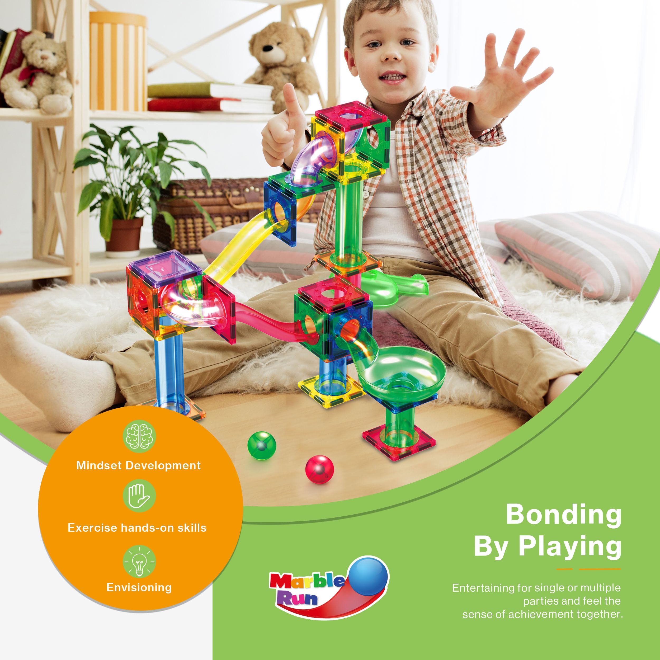 Snapklik.com : PicassoTiles 200pc Magnetic Marble Run Tiles Toy STEM ...