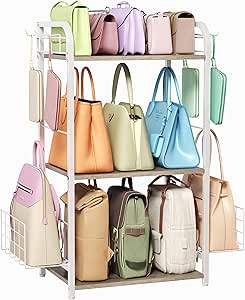 Amazon.com: White Purse Organizer, 3-Tier Floor Standing Bag Rack Stand ...