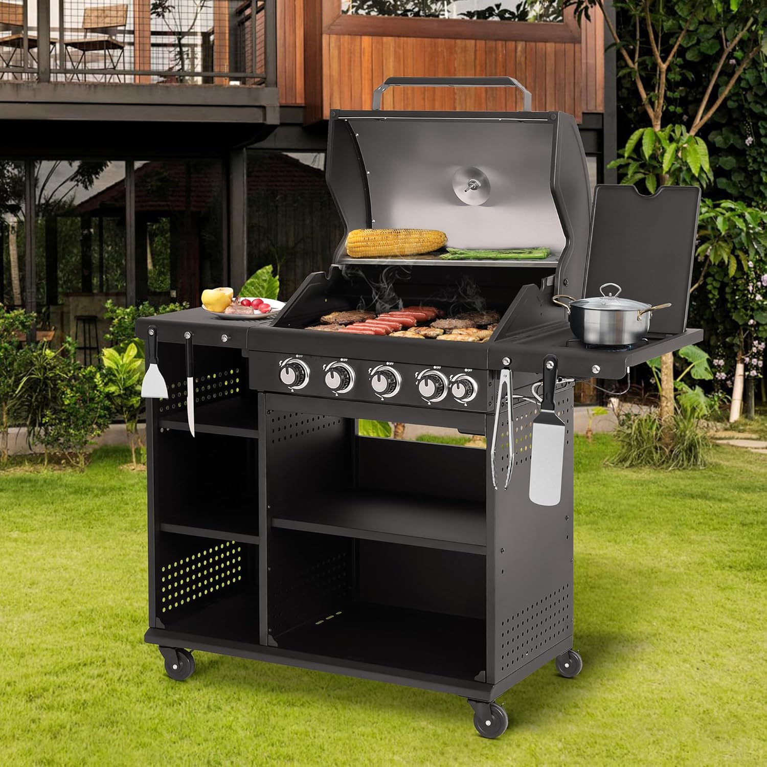 Mini 4 Burner Gas BBQ Outdoor Kitchen Style Grill and Side Burner With ...
