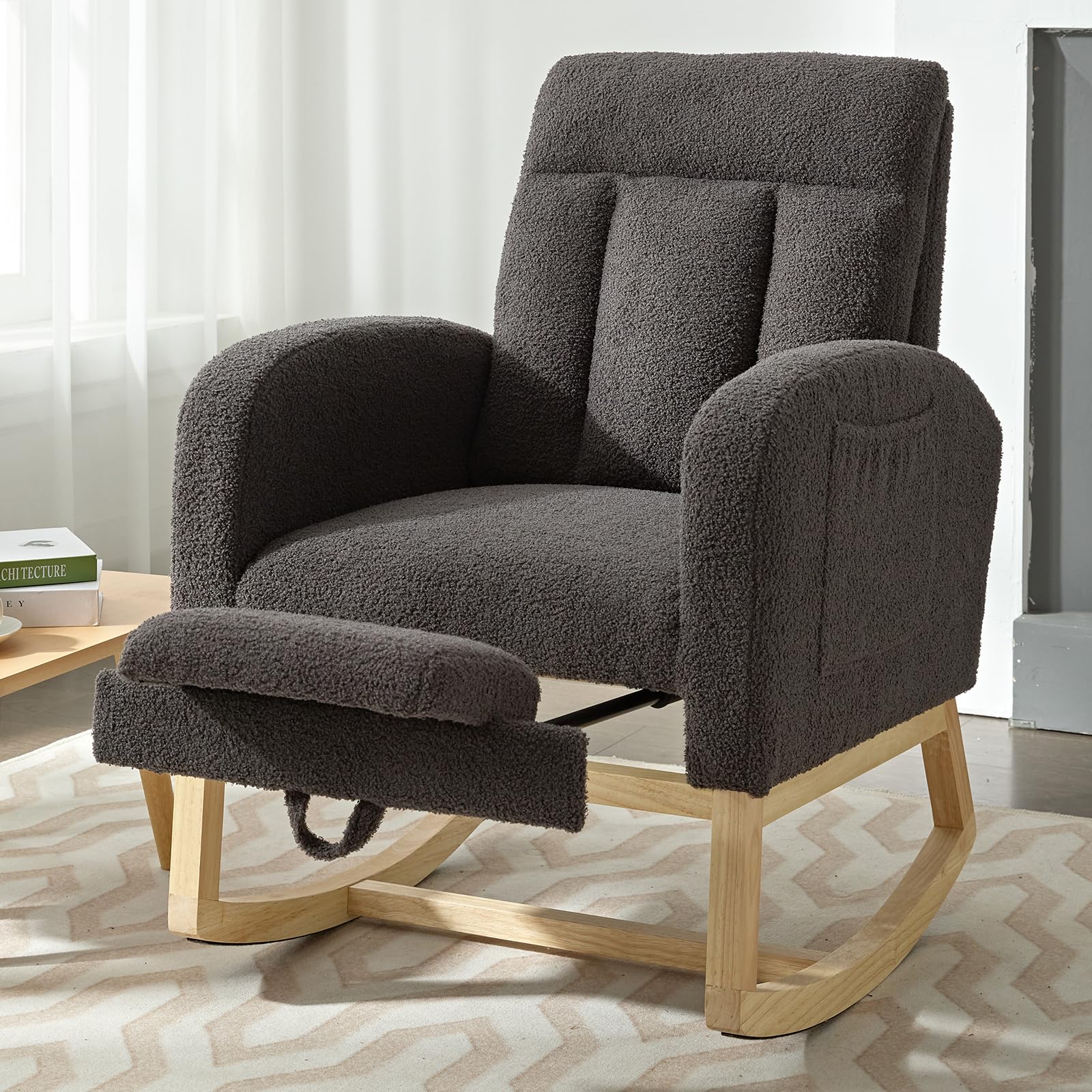 Amazon.com: NIOIIKIT Modern Nursery Rocking Chair, Teddy Upholstered ...