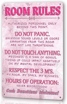 Amazon.com: Pink Room Decor For Teen Girls Room Rules Sign Bedroom Door ...
