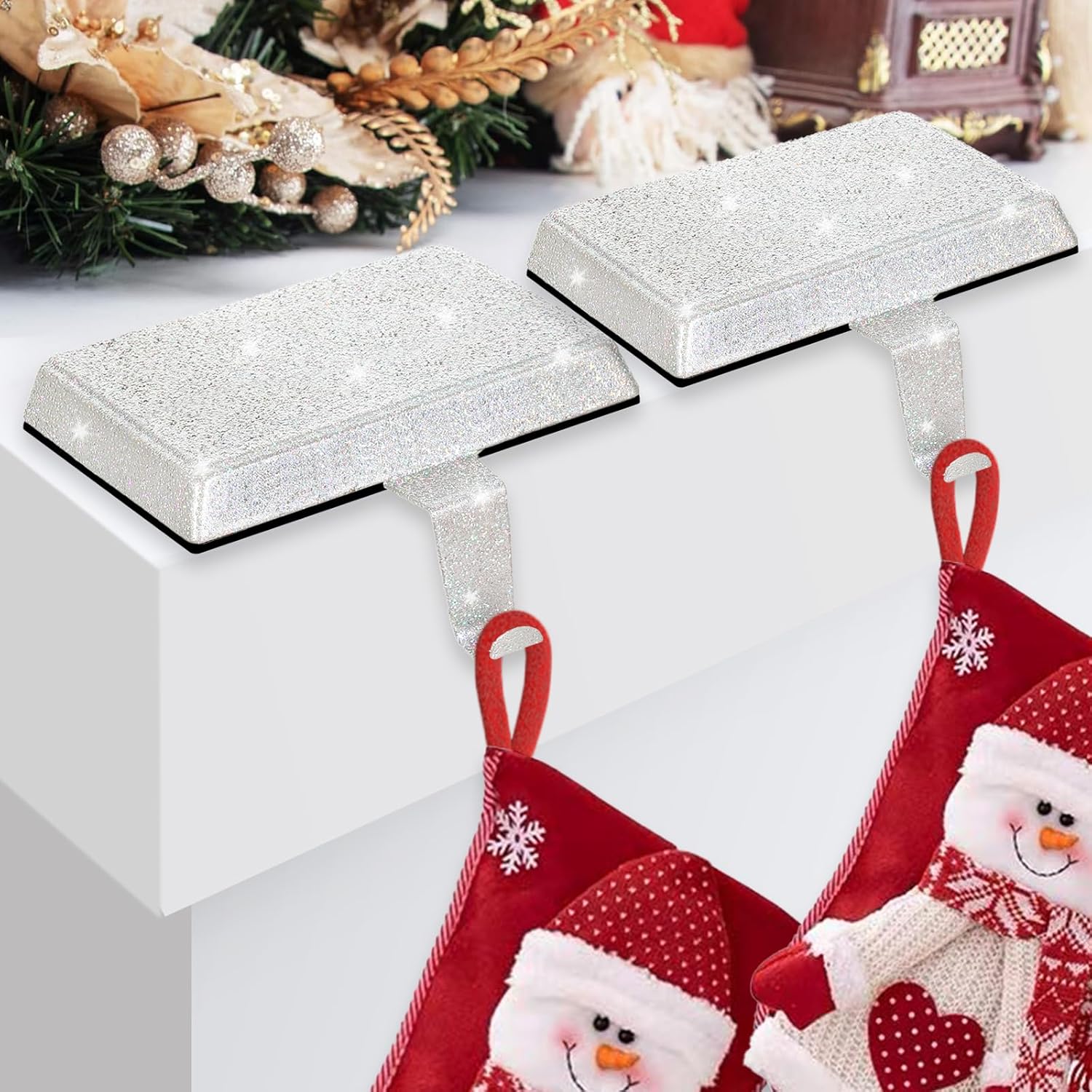 Amazon.com: 2 Pack Glitter Metal Christmas Stocking Holders for Mantle ...