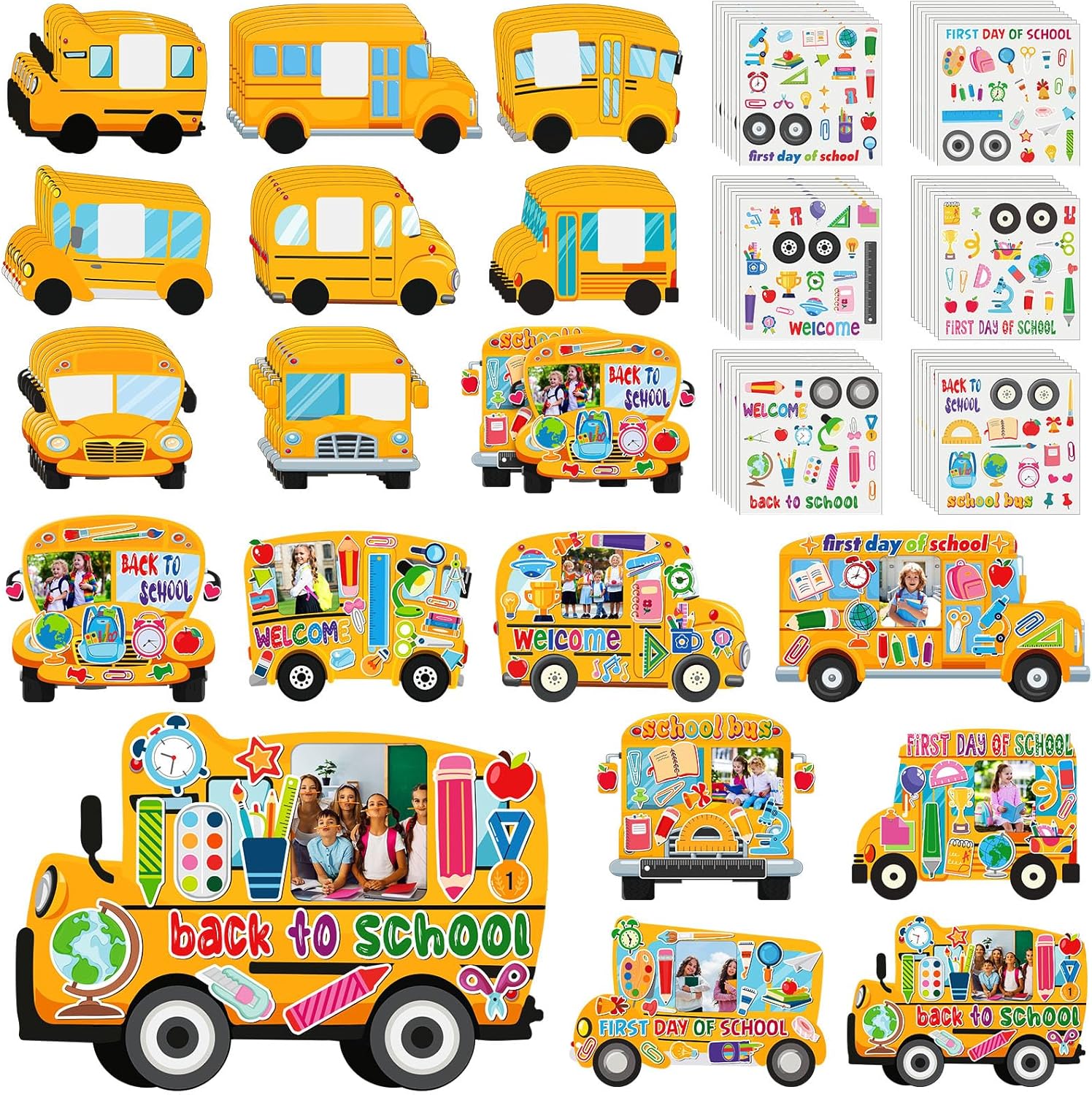 Amazon.com: Beeveer 96 Pcs School Bus Picture Frame Craft DIY First Day ...