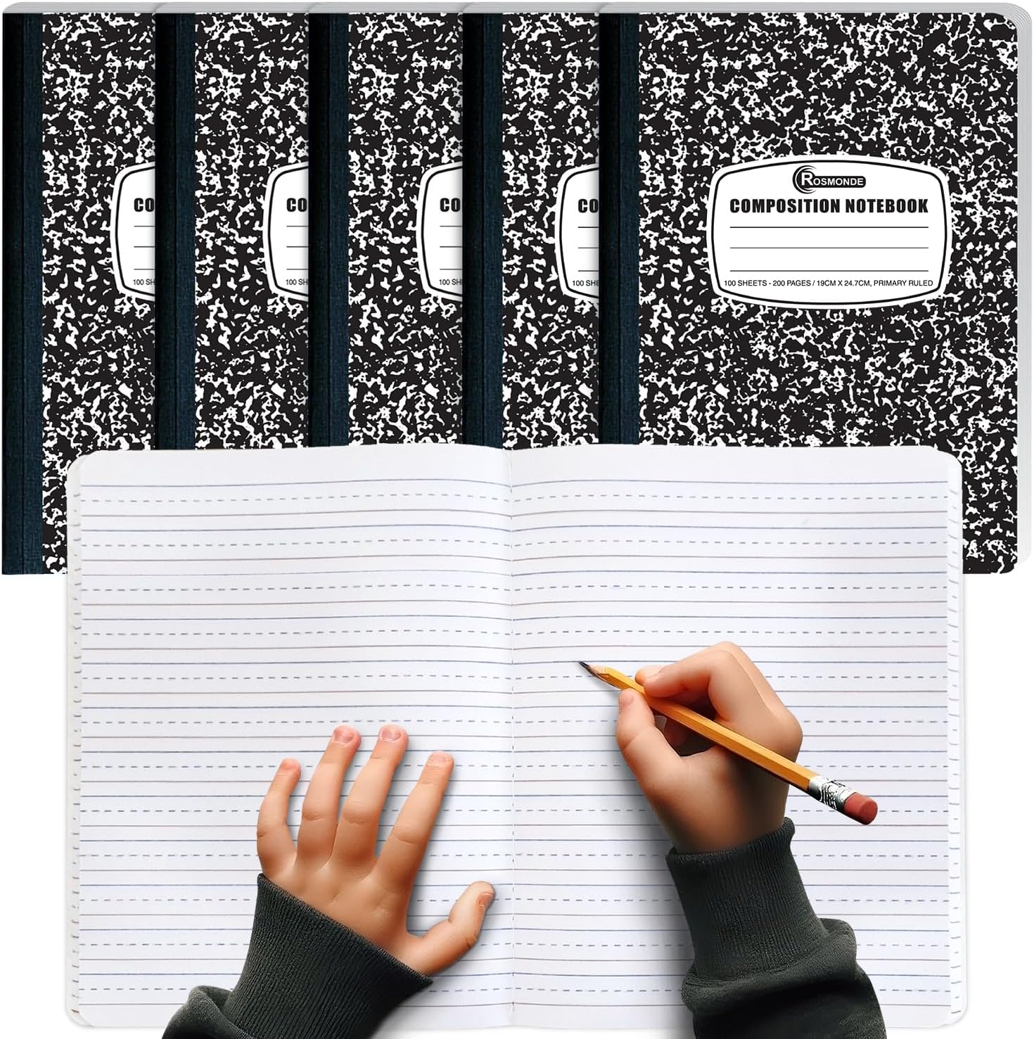Amazon.com : Rosmonde 5 Pack Primary Composition Notebooks, 200 Pages ...