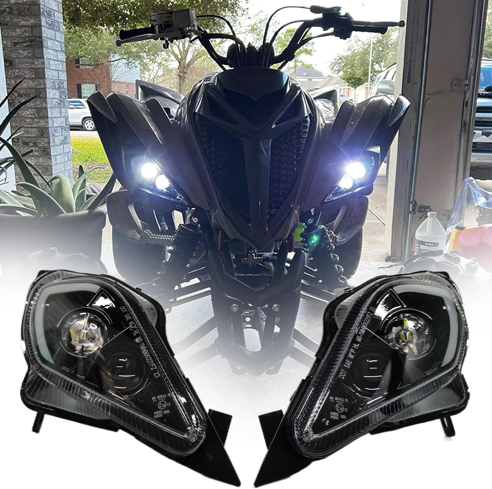 Amazon.com: BYKIT LED Headlights Assembly Kit for Yamaha Raptor 250 350 ...