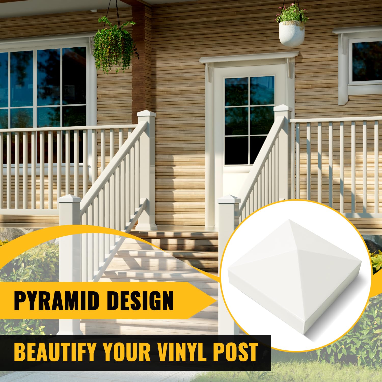 Snapklik.com : 5" X 5" Vinyl Post Caps, White PVC Pyramid Fence Post ...