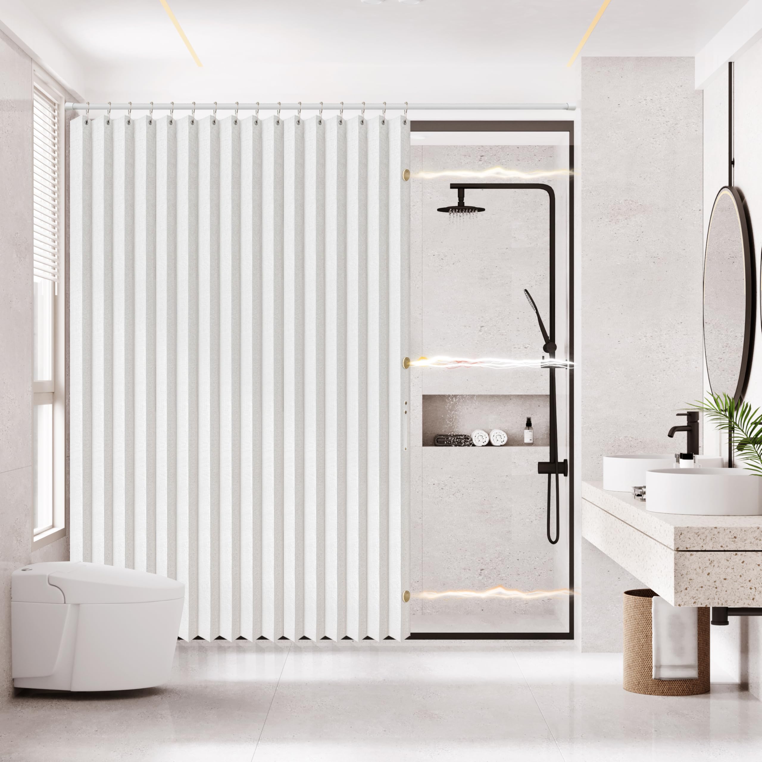 Amazon.com: AJAZZ Acordion Shower Curtain Magnetic Folding Shower ...