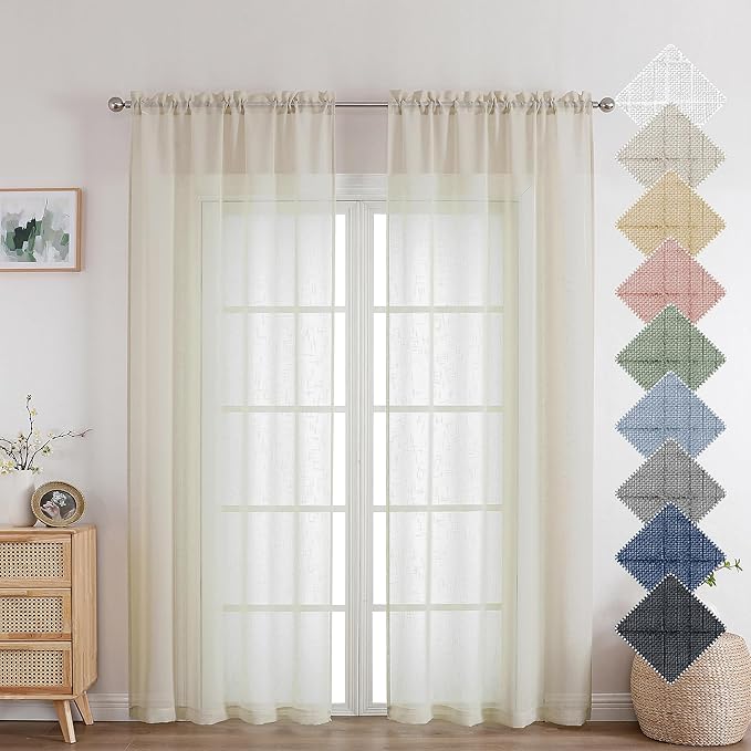Amazon.com: Aiyufeng Natural Sheer Curtains 72 inches Long 2 Panels ...