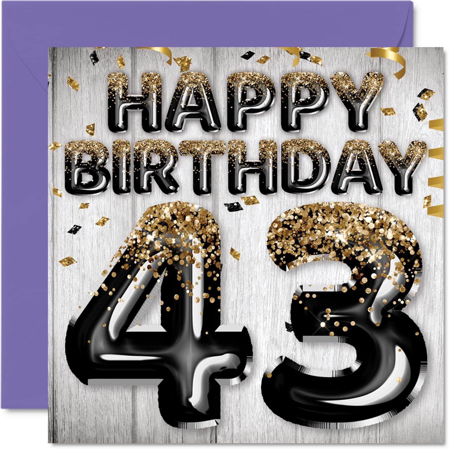 Amazon.com : 43rd Birthday Card for Men - Black & Gold Glitter Balloons ...