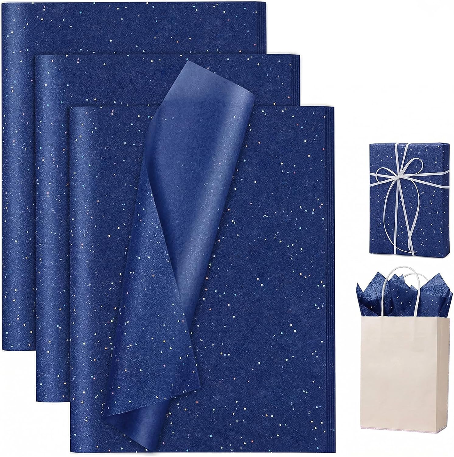 Amazon.com: Deep Blue Glitter Tissue Paper for Gift Bags 25 Sheets-20 x ...