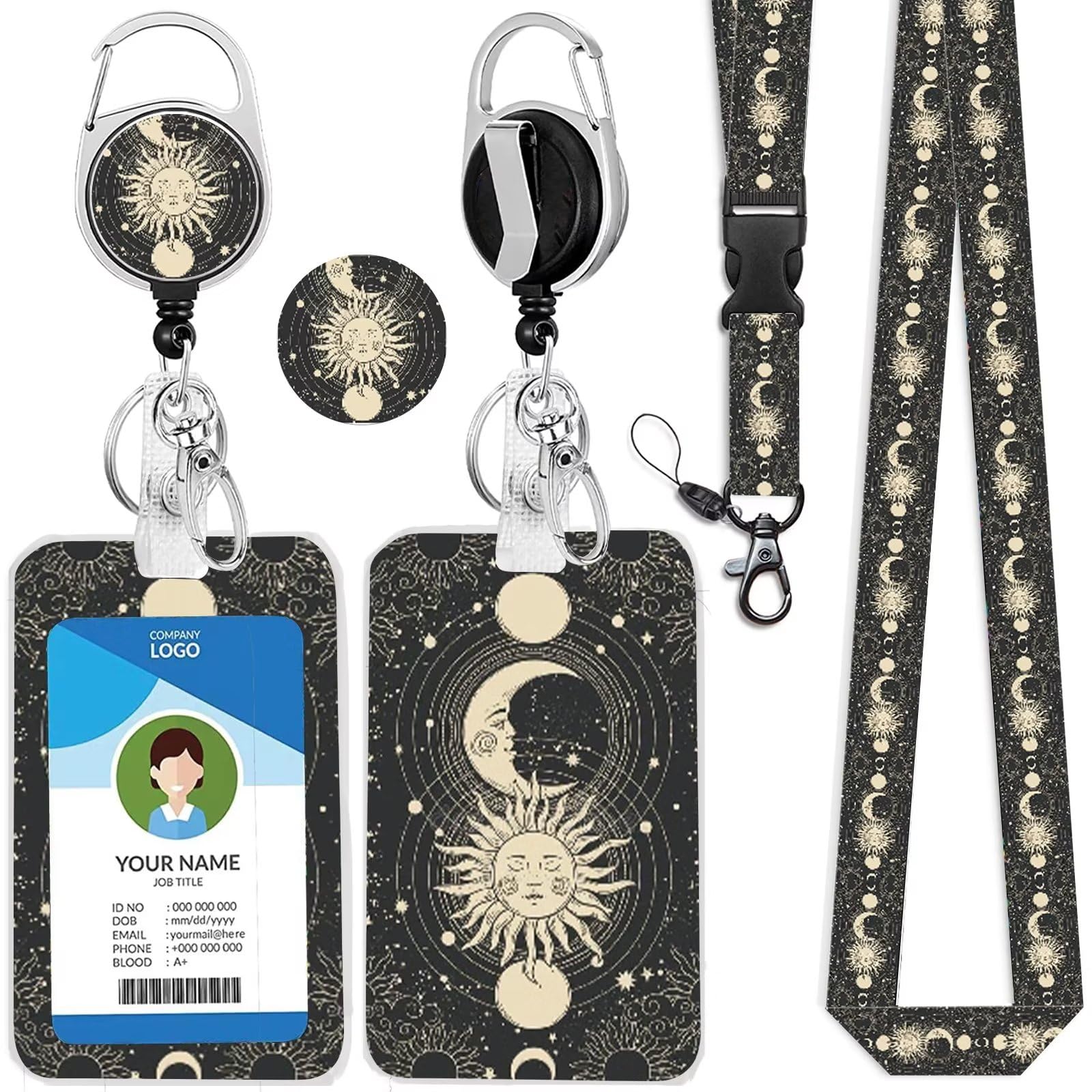 Amazon.com : IBOVODI Sun and Moon Badge Holder and Heavy Duty ...