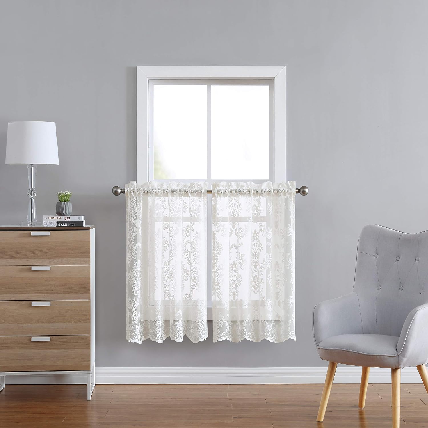 Amazon.com: LinenZone Lace Kitchen Curtains. Lace Window Treatment for ...
