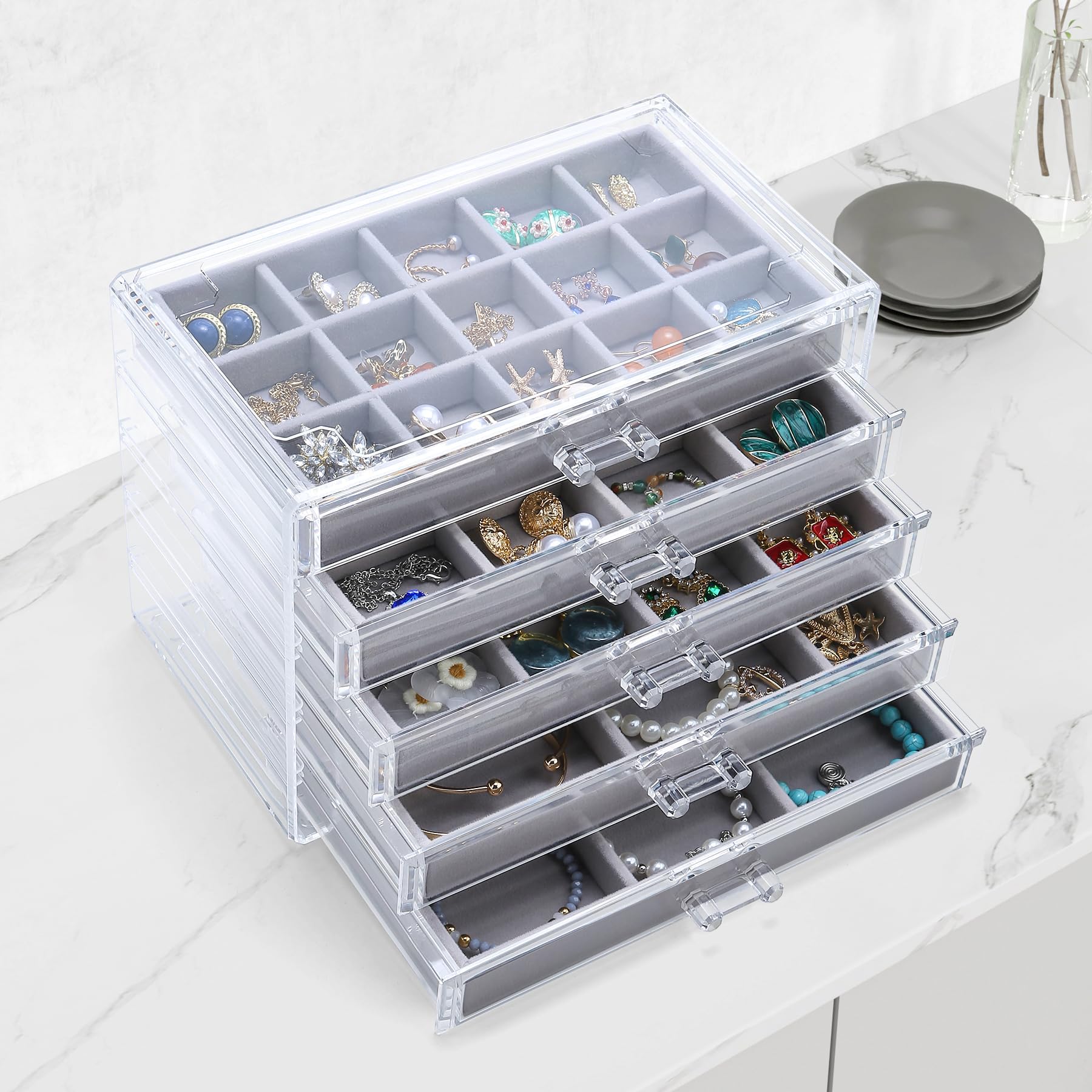 Amazon.com: CLOPOMIC Earring Holder Organizer Box with 5 Drawers, Clear ...