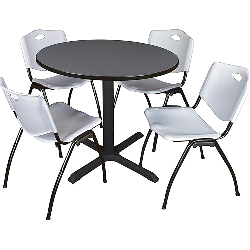 Amazon.com - Cain 42" Round Breakroom Table- Grey & 4 'M' Stack Chairs ...