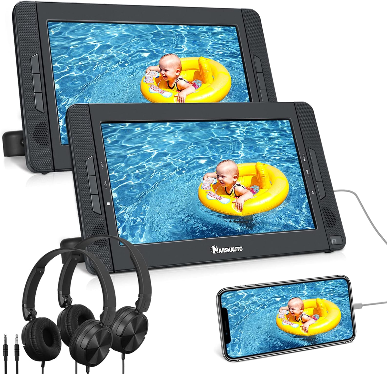 Amazon.com: NAVISKAUTO 10.5" Dual Screen Portable DVD Player for Car ...