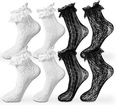 Amazon.com: Tucnoeu 4 Pairs lace ruffle socks Lace Socks for Women ...