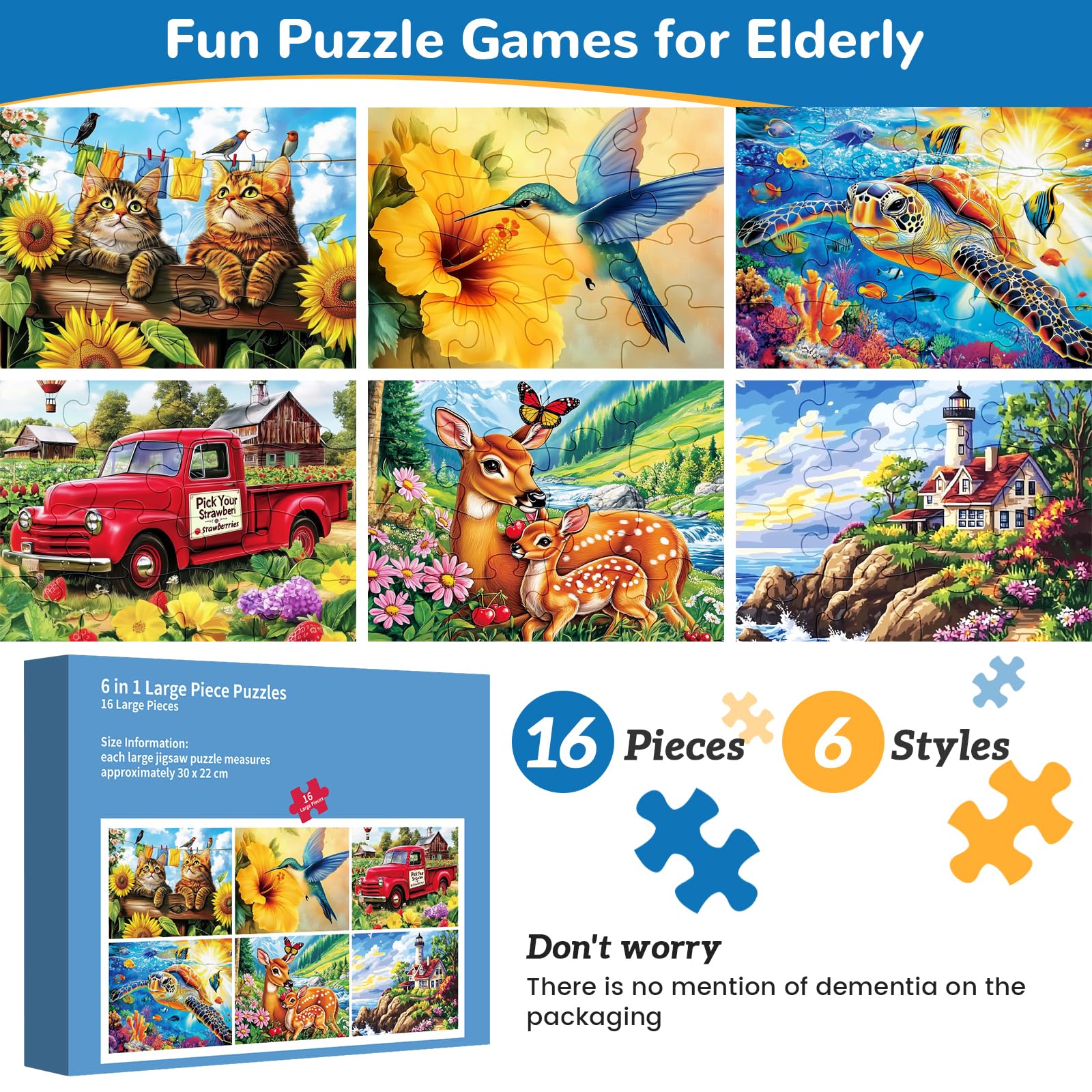 Activities For Dementia Patients 6 Pack Large Piece Puzzles For Seniors ...