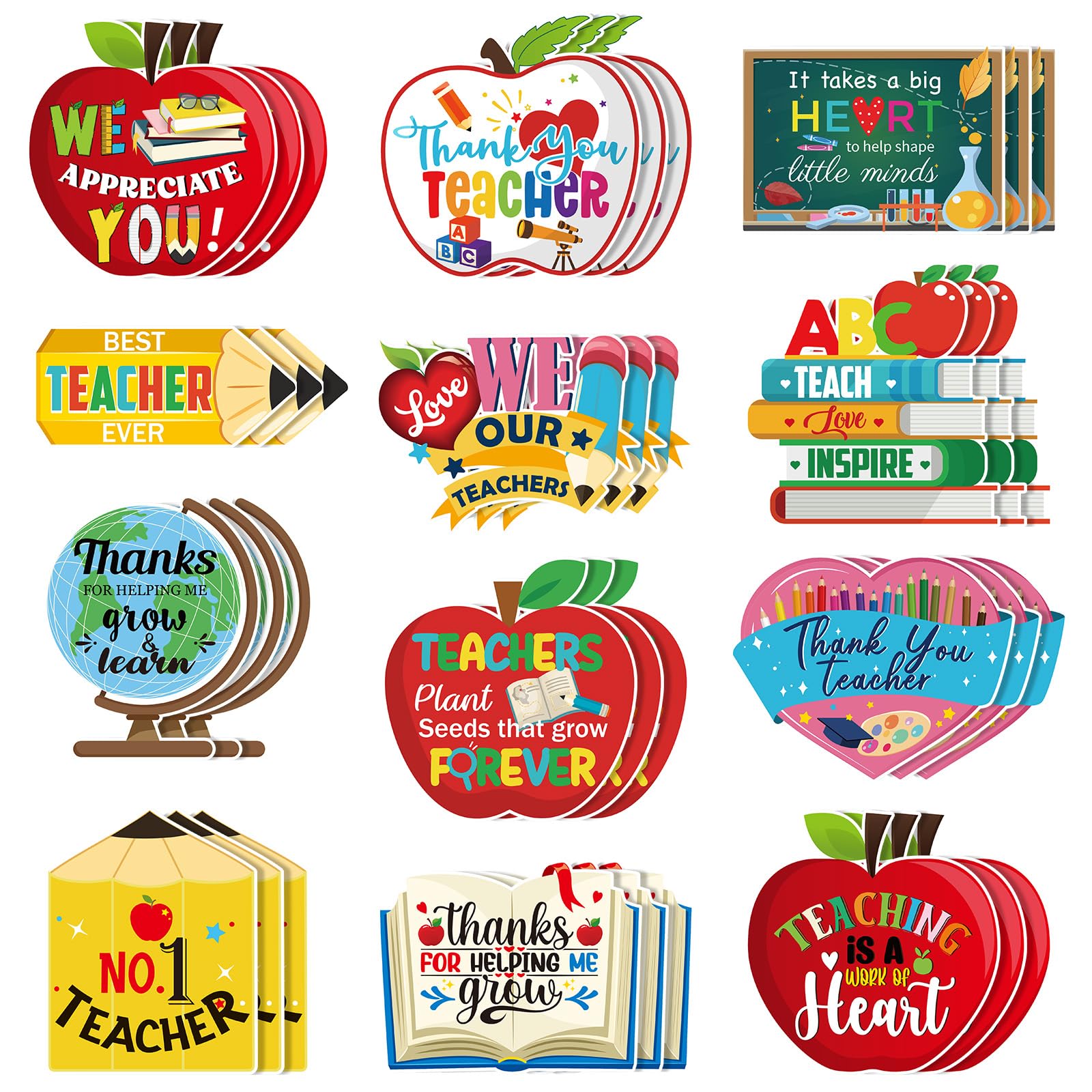 Amazon.com: Fuyoooo 36 Pcs Teacher Appreciation Theme Cutouts Thank You ...