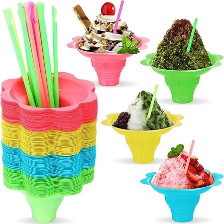 Amazon.com: 150PCS Colorful Flower Snow Cone Cups with 150PCS Cone ...