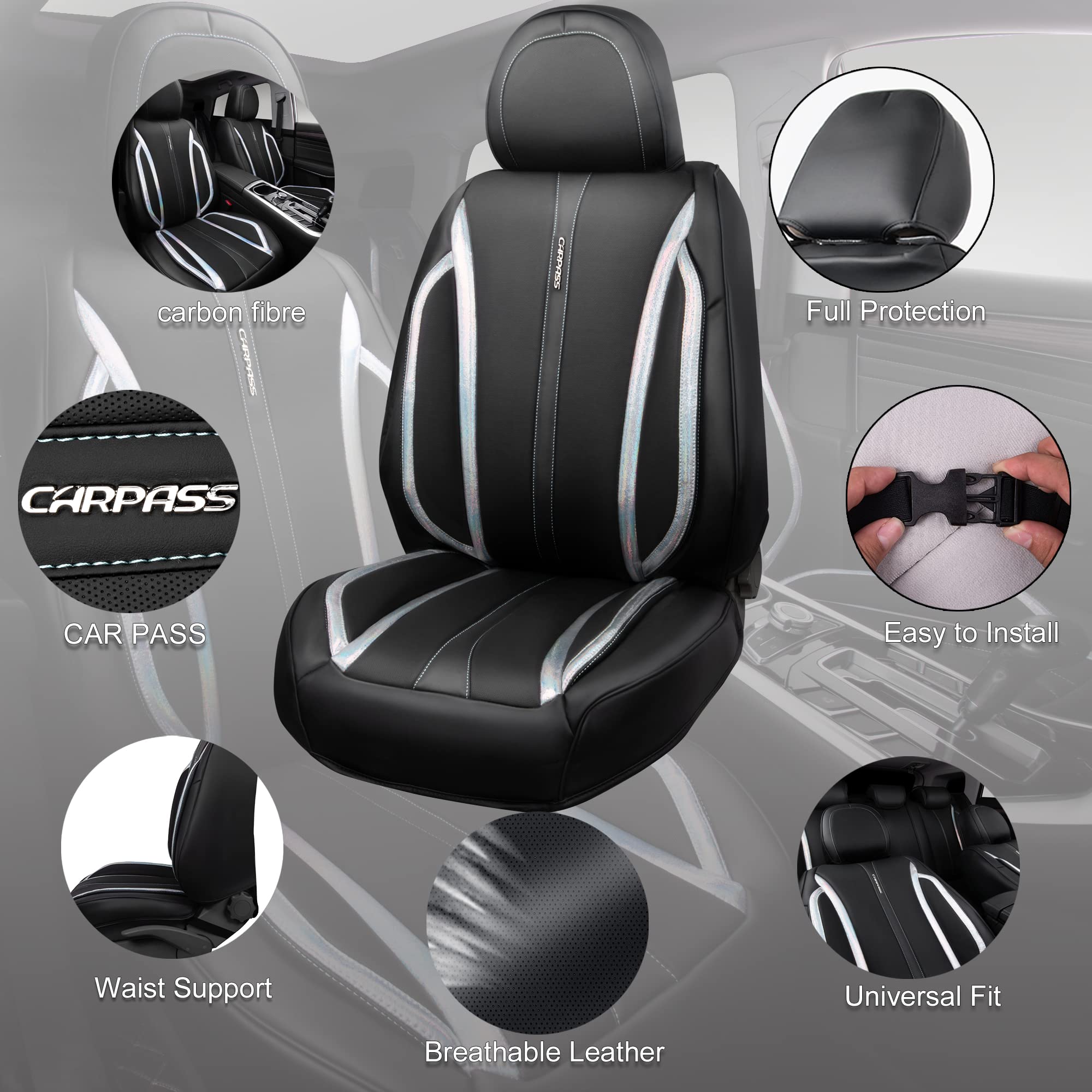 Snapklik.com : CAR PASS Nappa Leather Holographic Laser Car Seat Covers ...