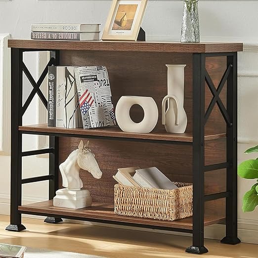 Amazon.com: HOMBAZAAR Book Shelf,3 Tier Short Bookshelf with Metal ...