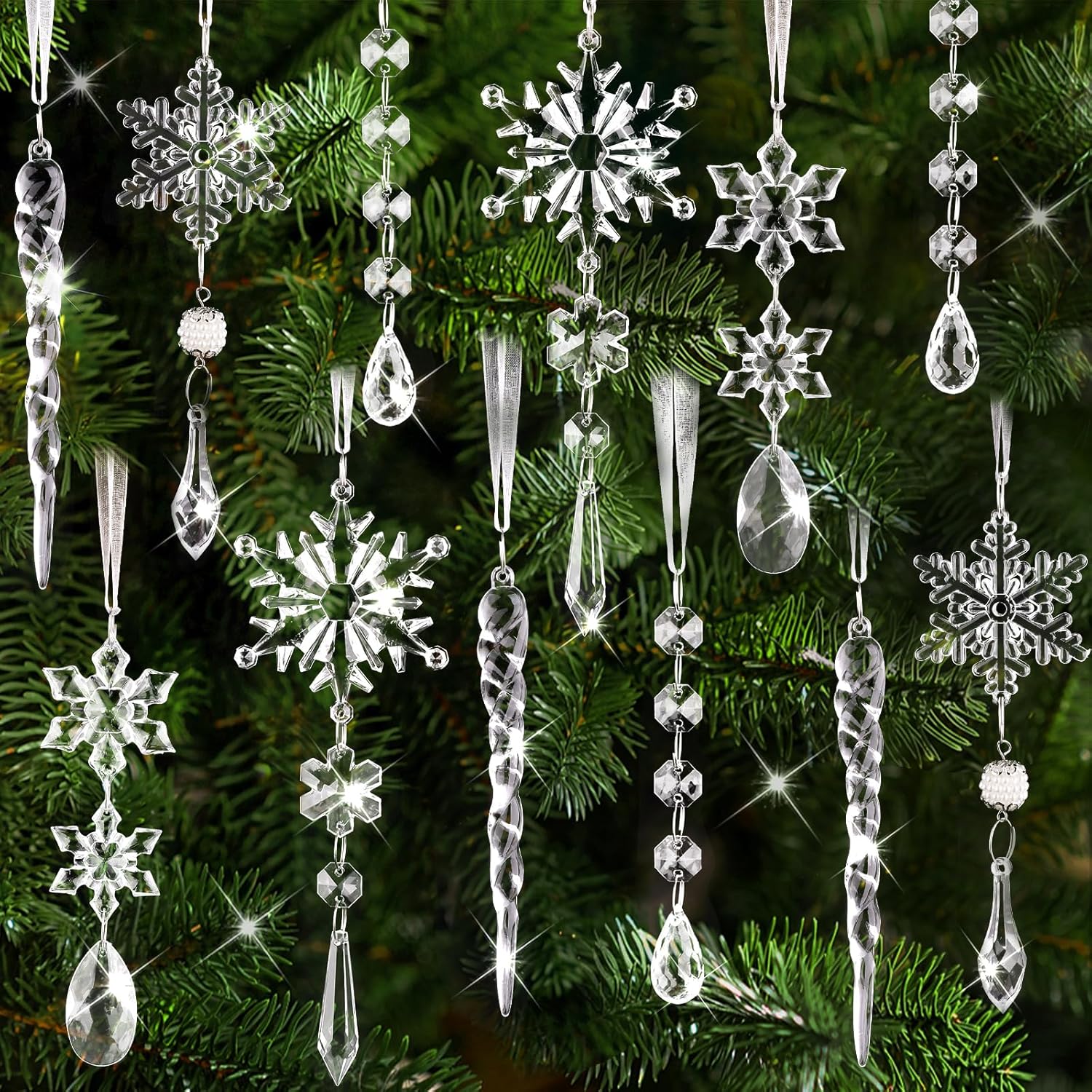 Amazon.com: 20Pcs Crystal Christmas Ornaments for Christmas Tree ...