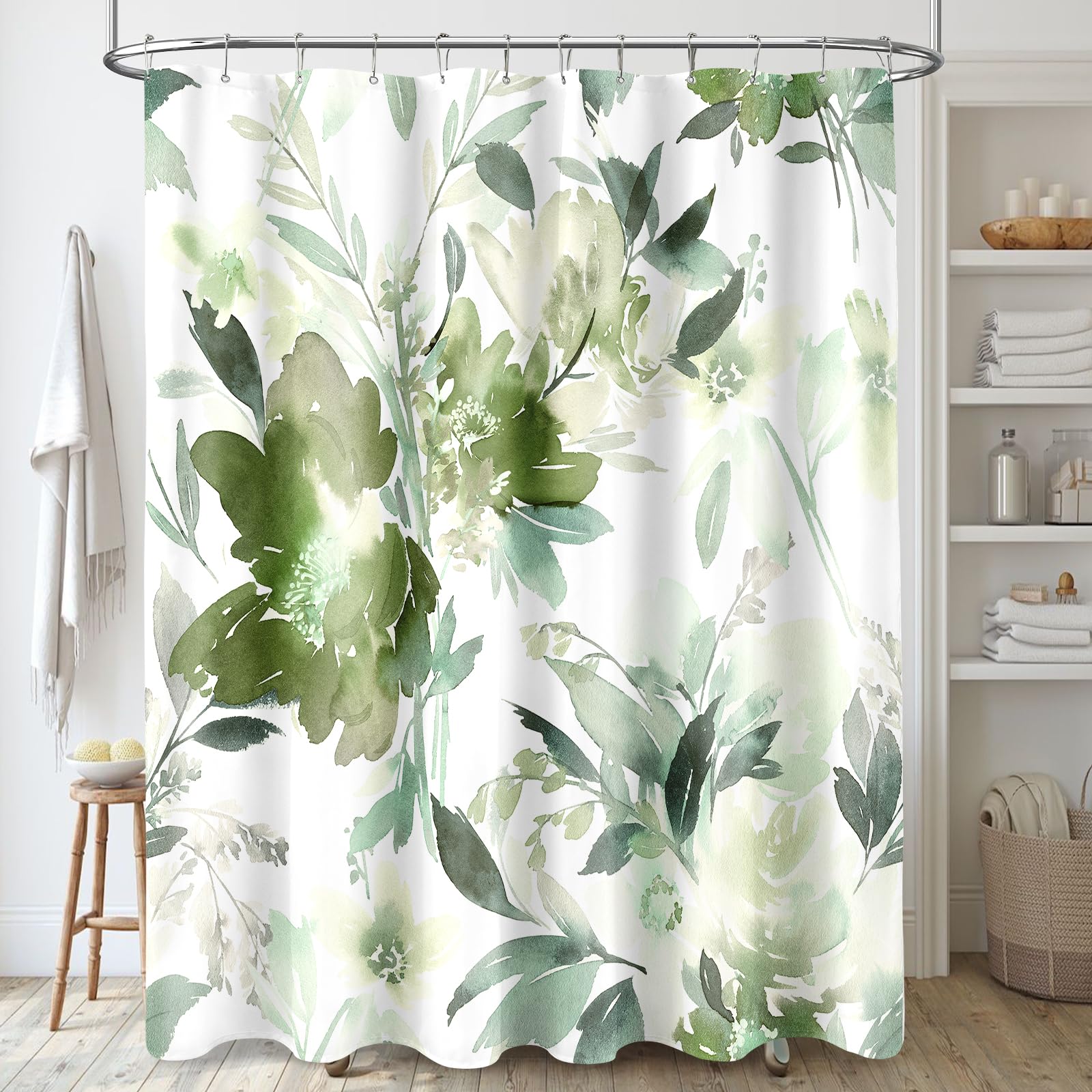 Amazon.com: MAYZUS Extra Long Shower Curtain 72 x 84 Inch, Tall Watercolor Floral Fabric Shower ...