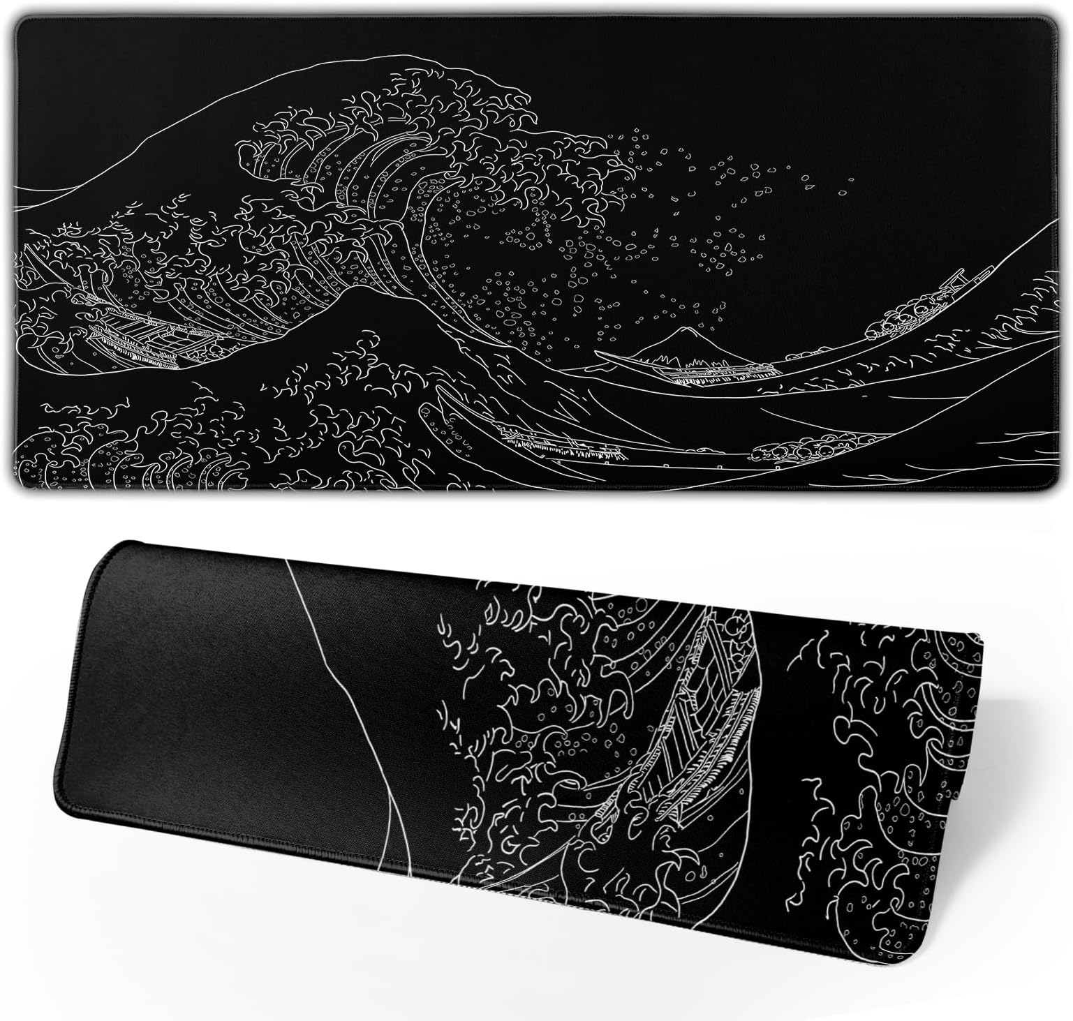 Amazon.com : Japanese Sea Wave Large Mouse Pad, Anime Black Gaming ...