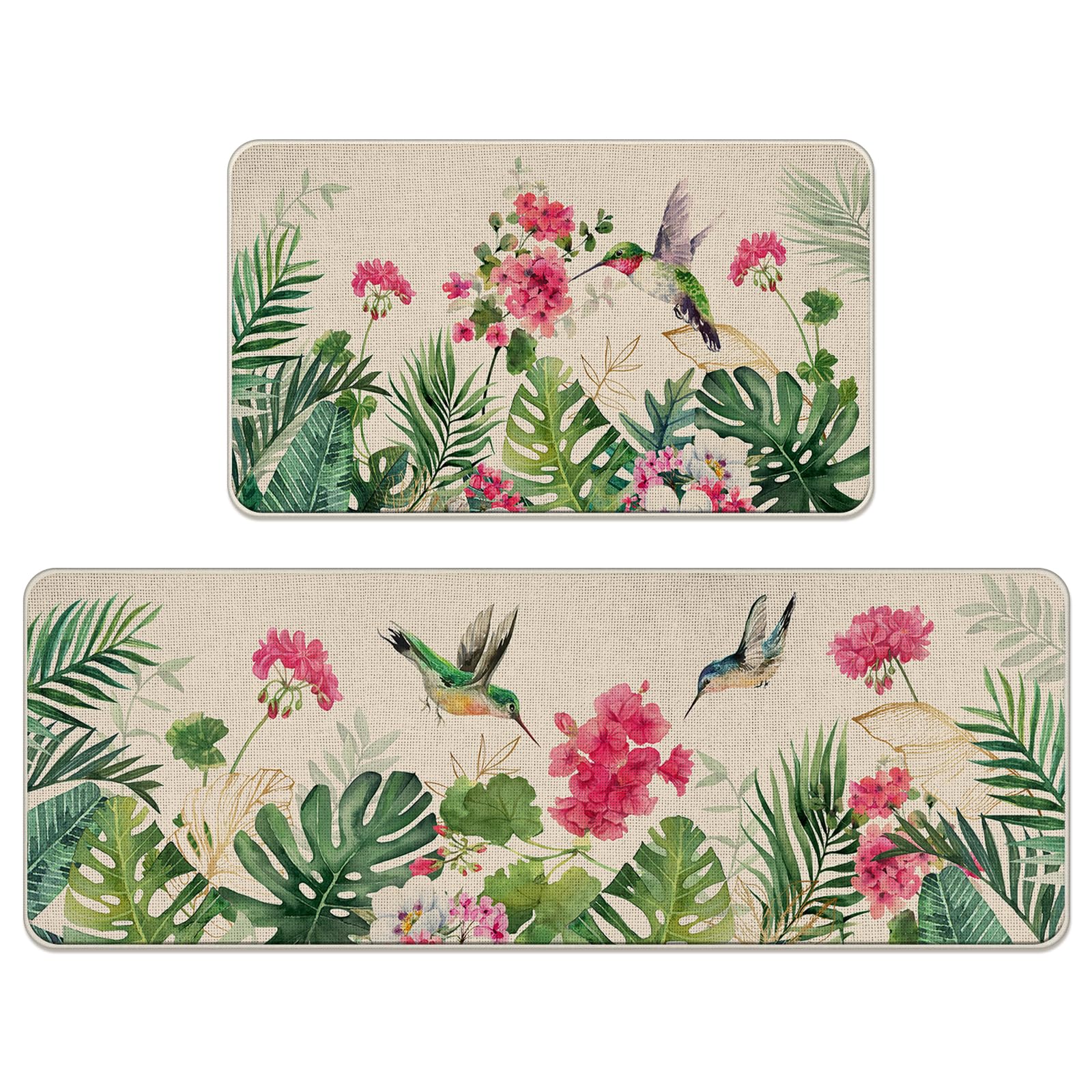 Amazon.com: Tailus Spring Summer Geranium Flower Kitchen Rugs Set of 2 ...