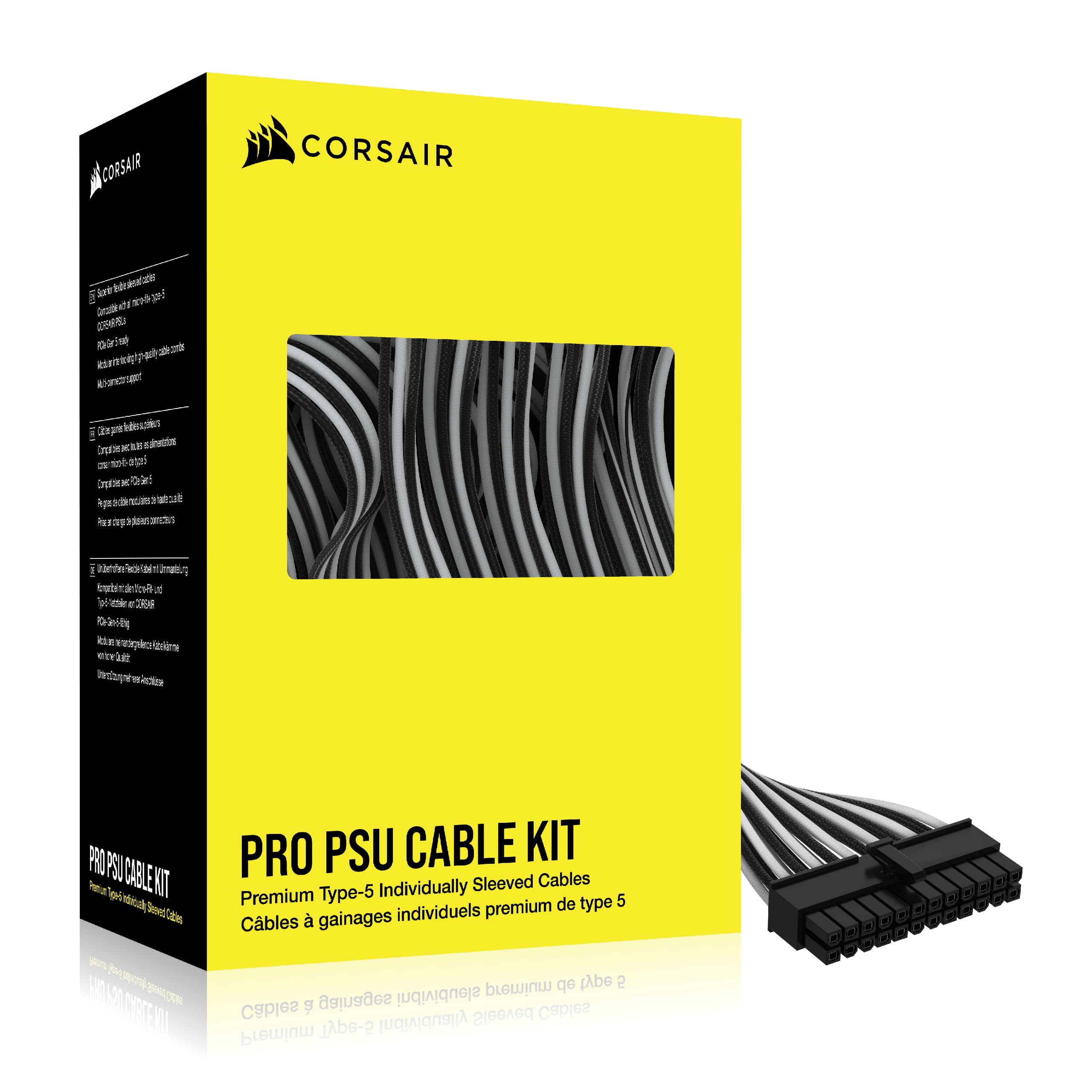 Corsair Premium Individually Sleeved Type-5 PSU Cables - Pro Kit - Black & White : Amazon.co.uk ...