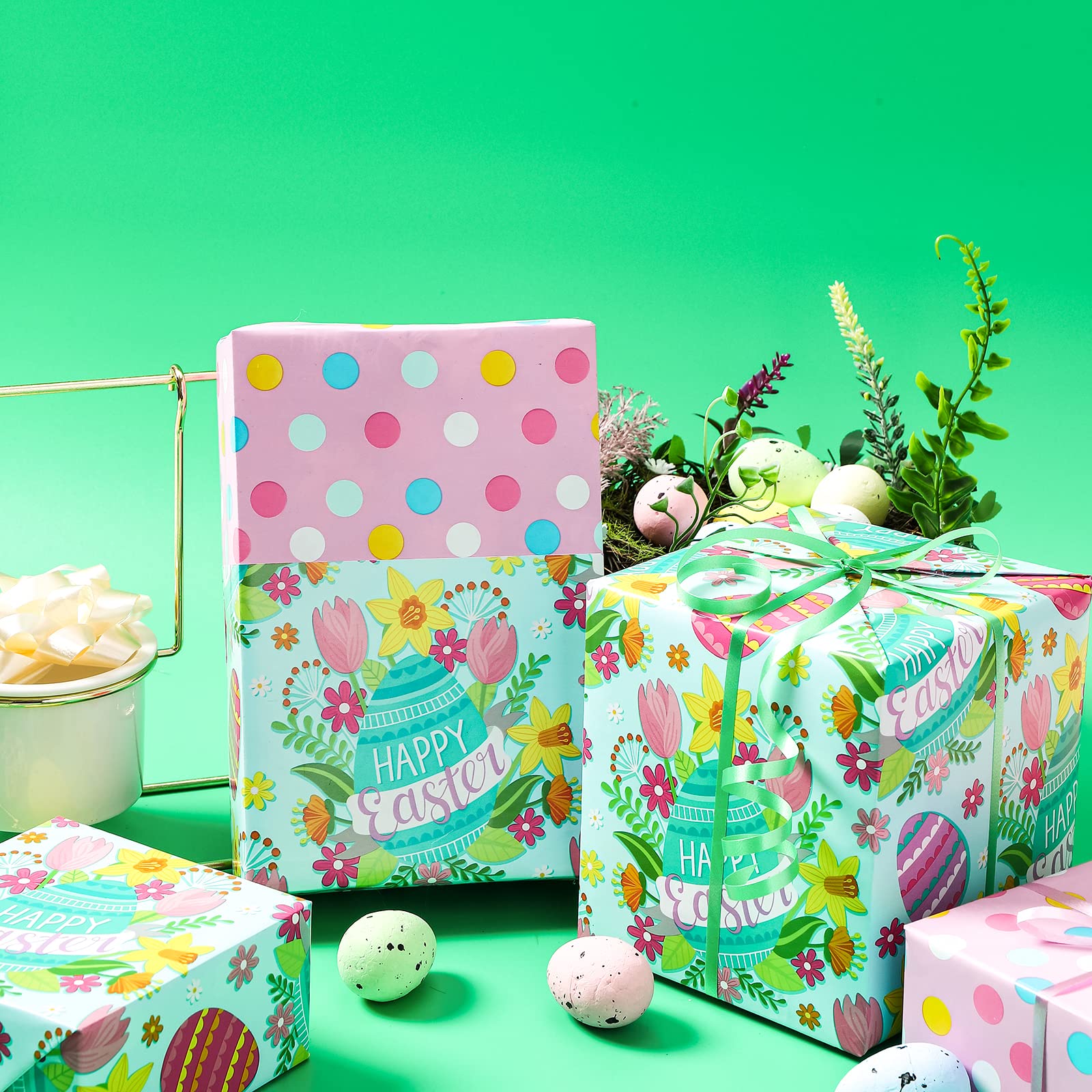 Snapklik.com : LeZakaa Reversible Easter Wrapping Paper Roll, Happy ...