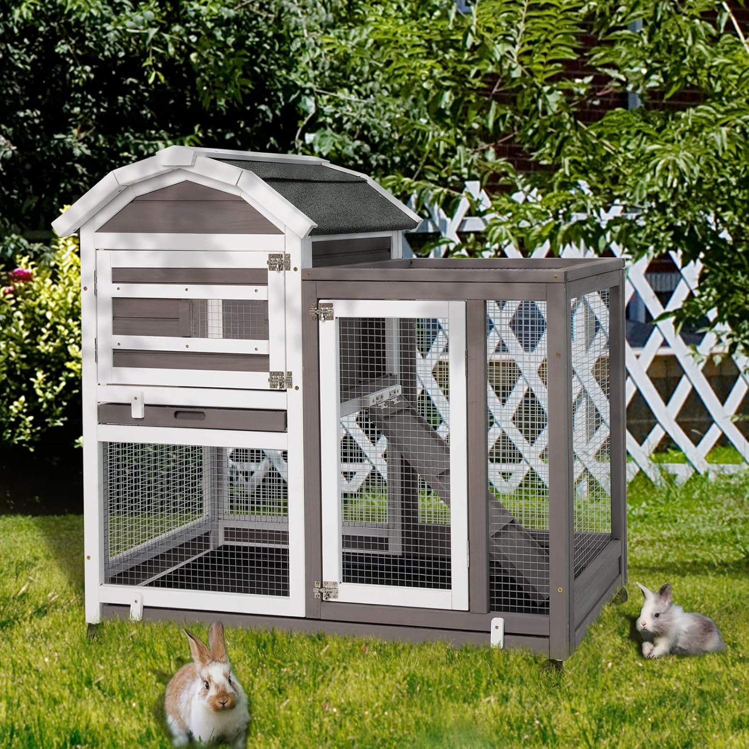 Buy Petscosset Rabbit Hutch Indoor Bunny Cage Outdoor Two Story Wooden ...