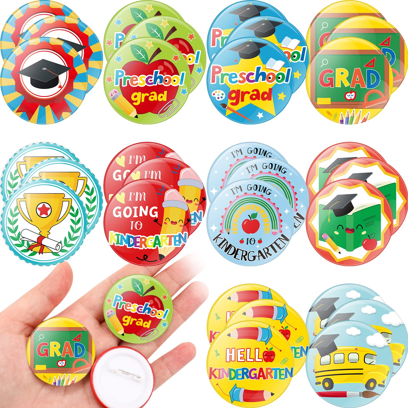 Sureio 80 Pcs I'm Going to Kindergarten Buttons Cute Preschool ...