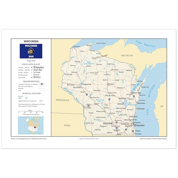 Buy 13x19 Wisconsin General Reference Wall Map - Anchor Maps USA ...