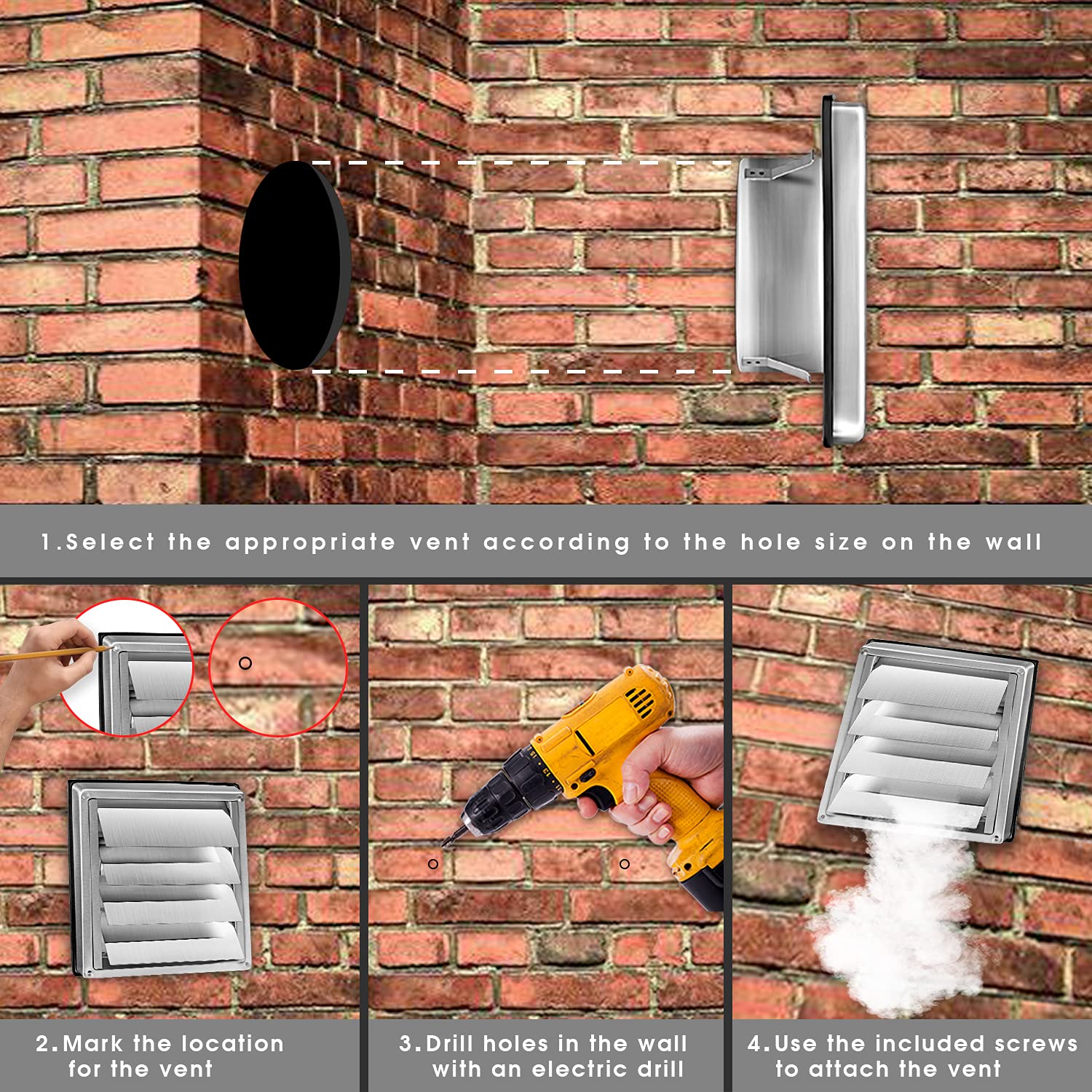 FRESH SPEED 5 Inch Stainless Steel Dryer Vent Cover Outdoor- Air Vent ...