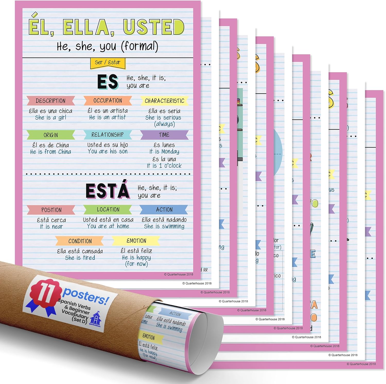 Amazon.com: Quarterhouse 11 Poster Spanish Verbs and Beginner ...