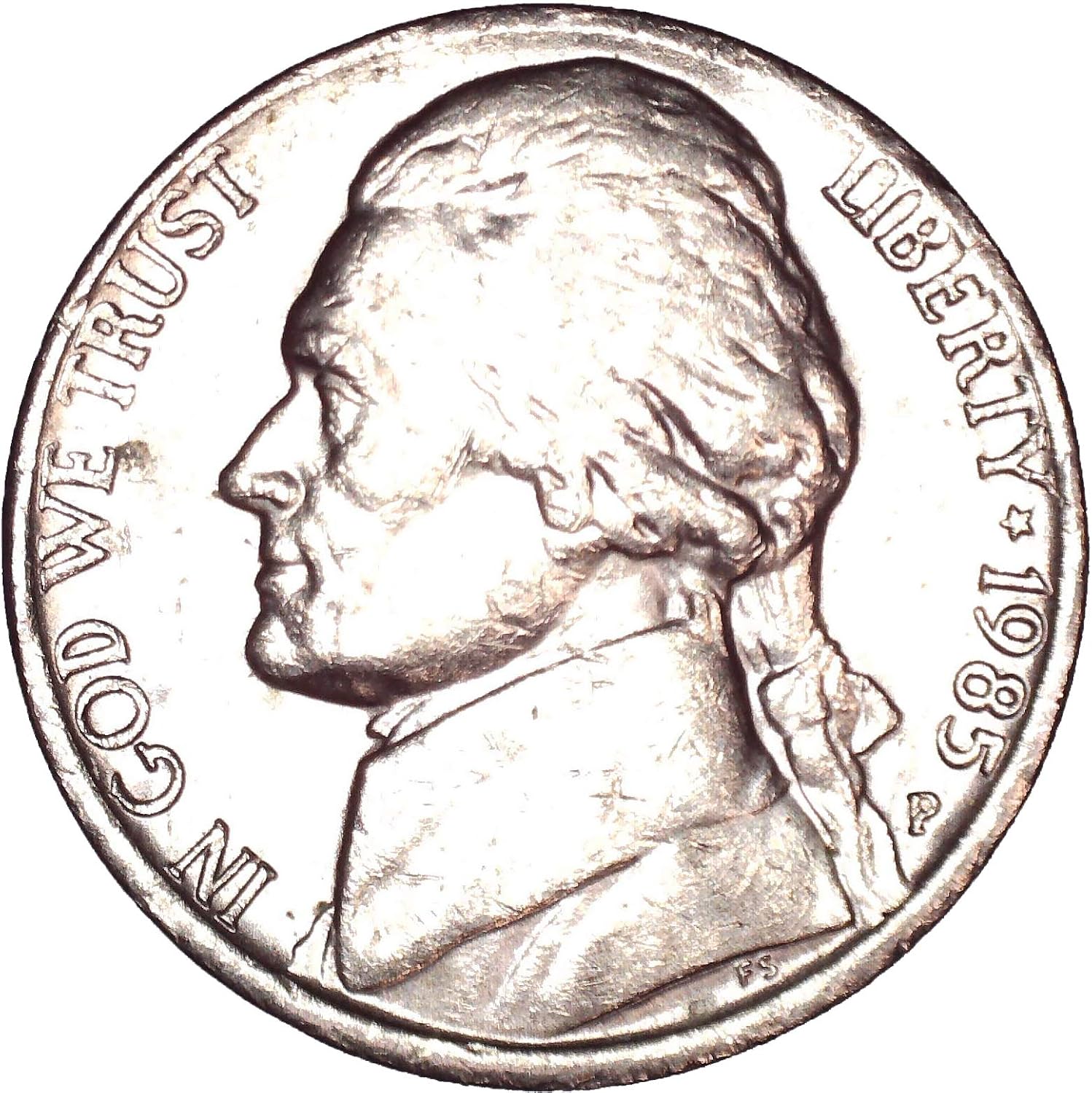 1985 P Jefferson Nickel OFF CENTER STRIKE 5C About Uncirculated at ...