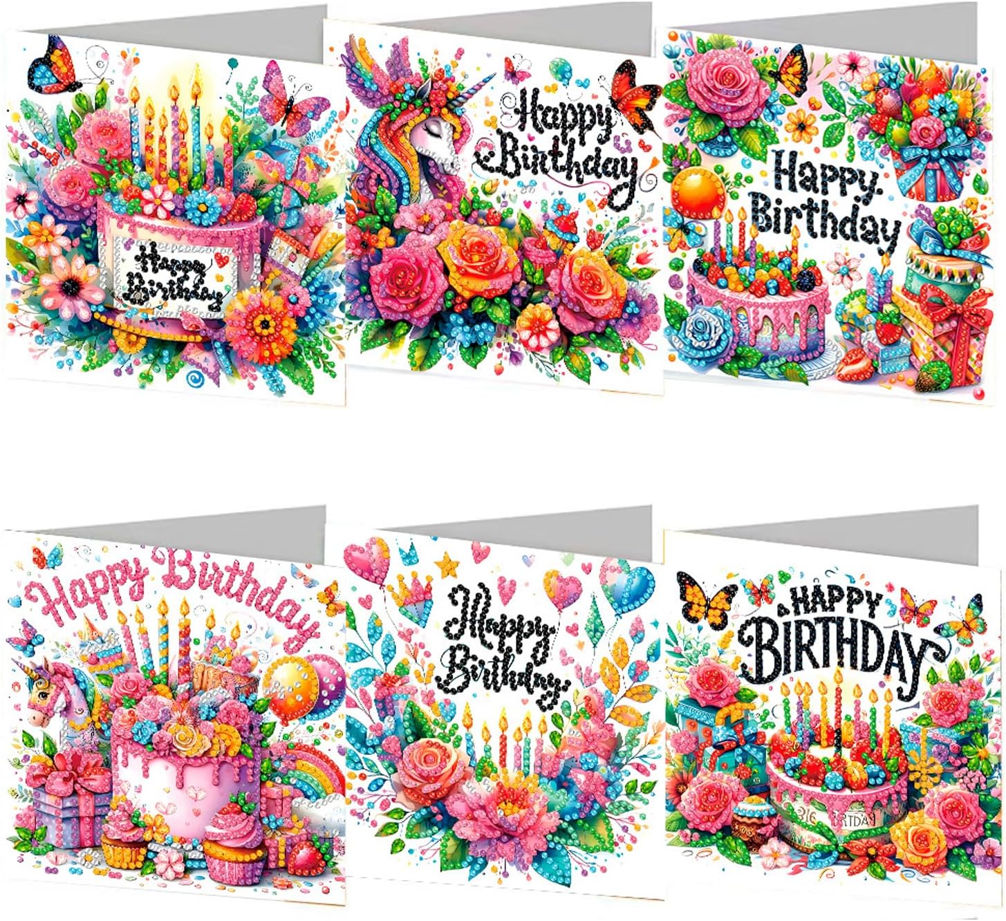 6 Pcs 5D DIY Diamond Art Birthday Cards, Handmade Diamond Painting ...