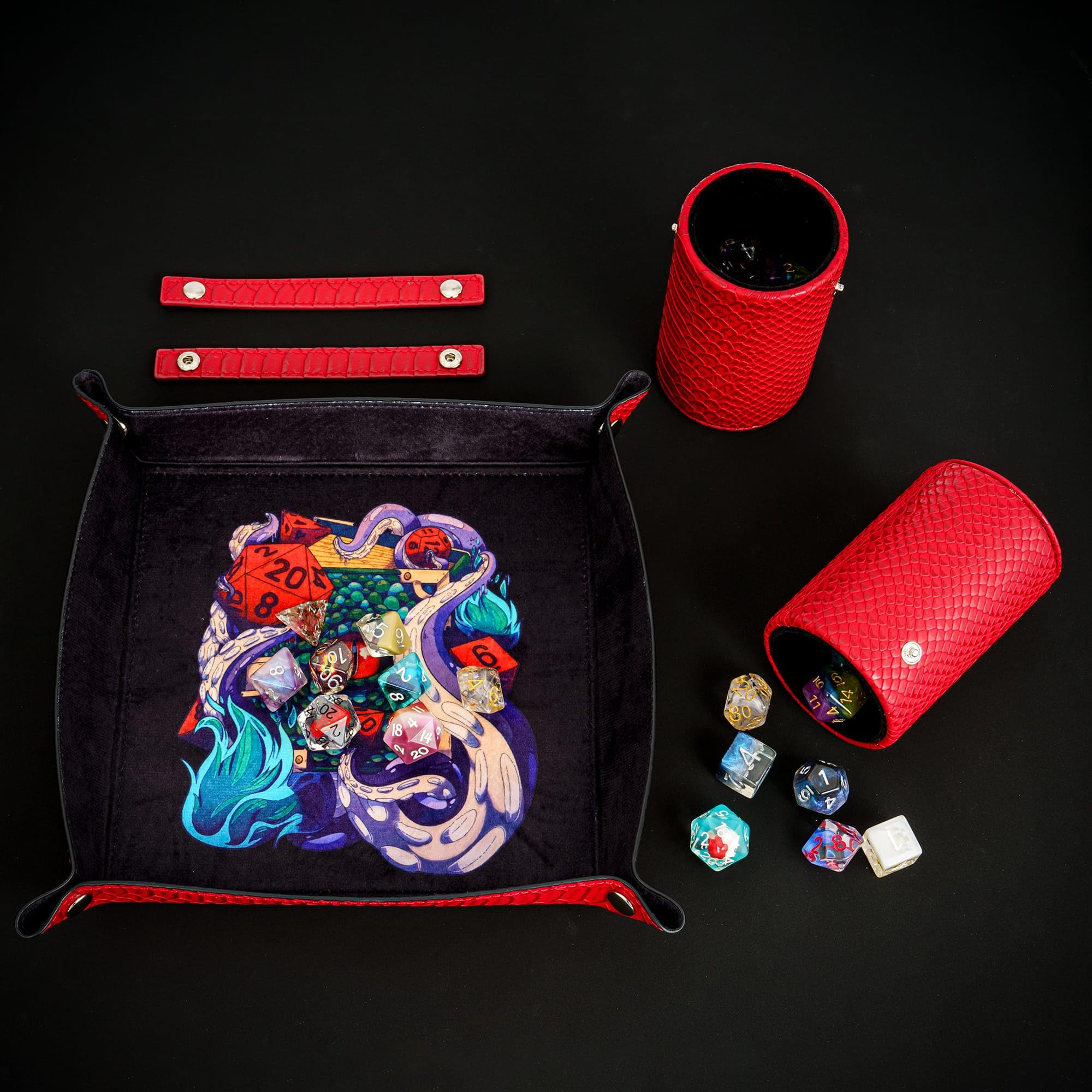Cusdie 2 in 1 Dice Tray and 2 Dice Cups Foldable Tray Leather Dice ...