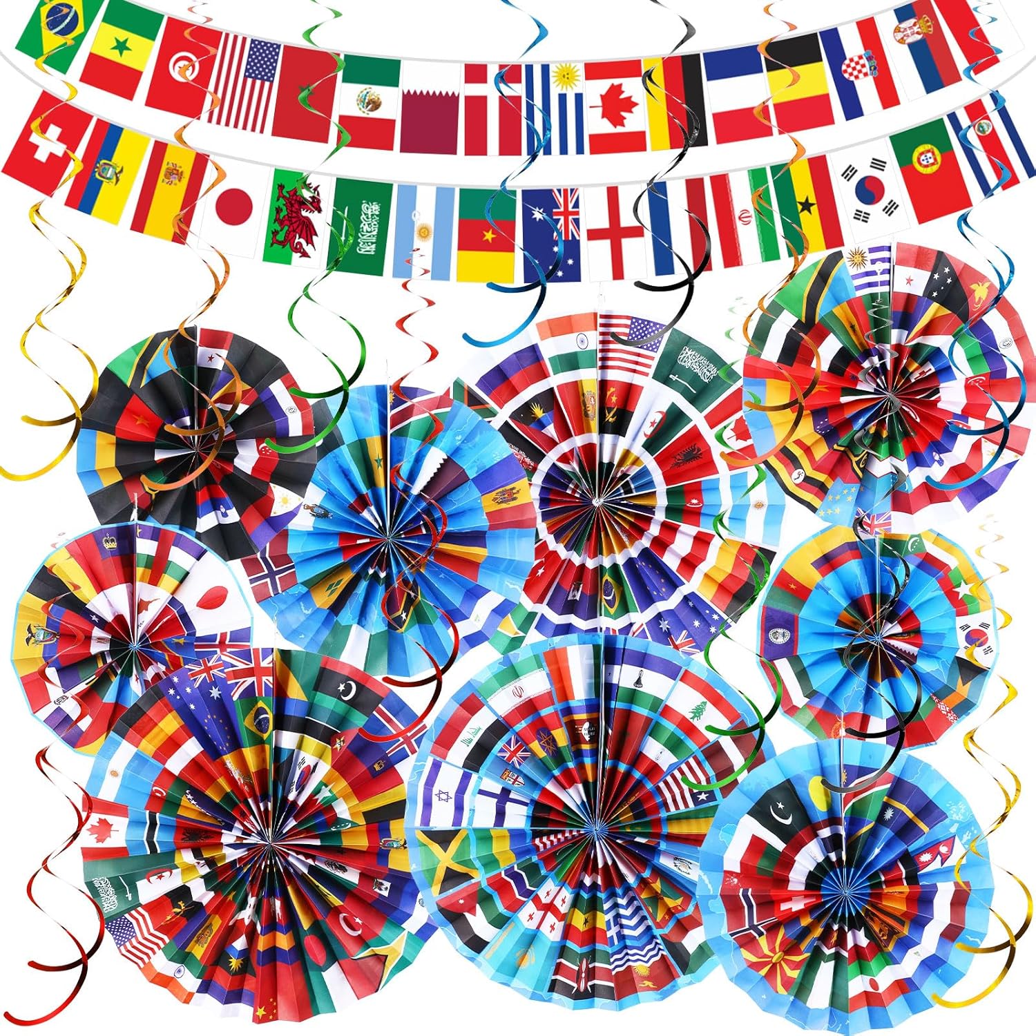 Amazon.com: Outus 22 Pcs International World Flags Decorations Paper ...