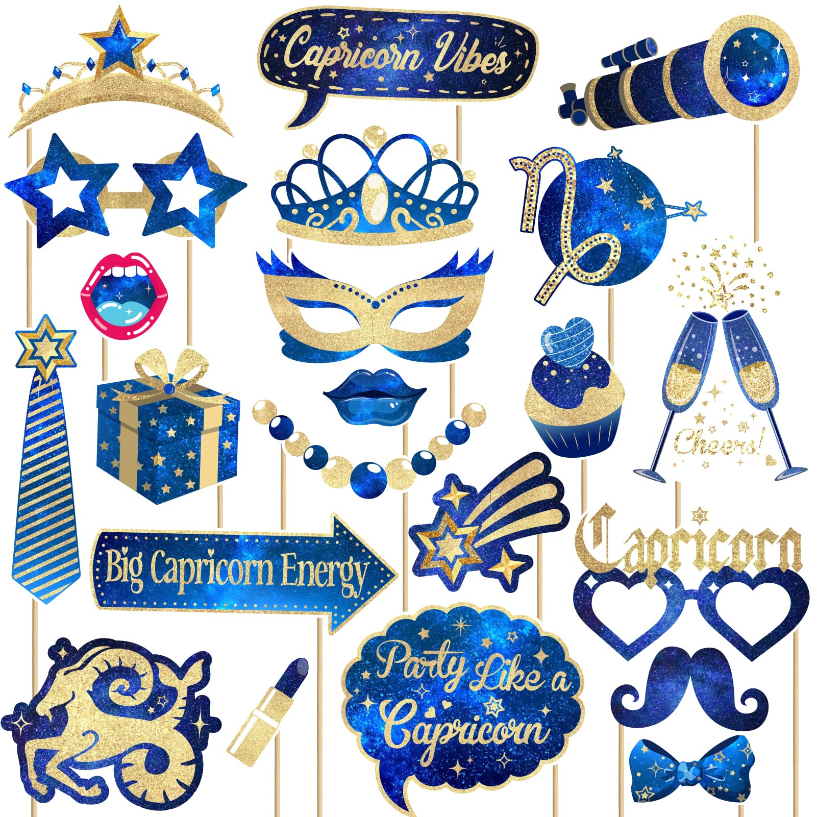 Amazon.com: Capricorn Birthday Photo Booth Props - 22 Pcs Blue Starry ...