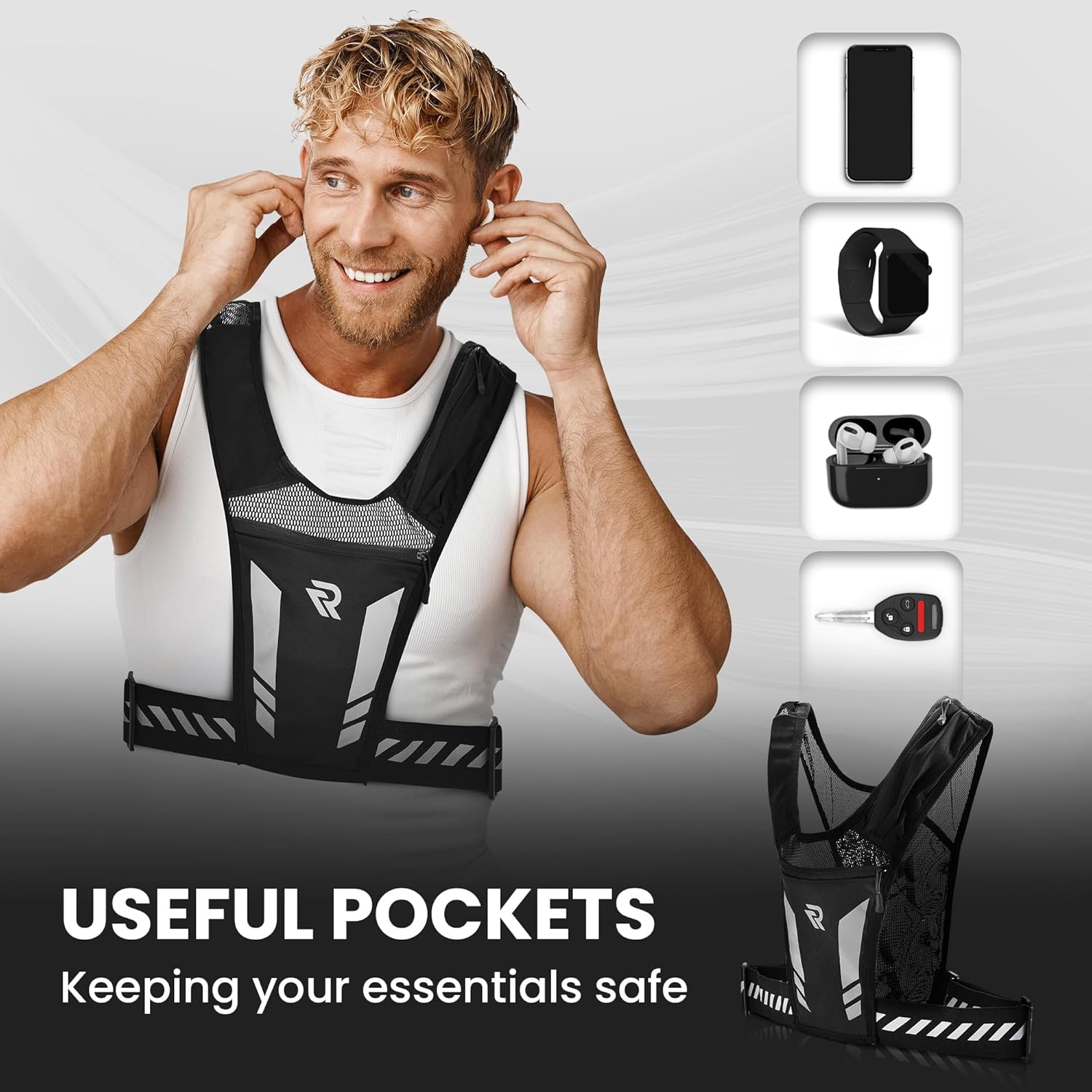 reflective lightweight freetrain running vest - stay hydrated - fits ...