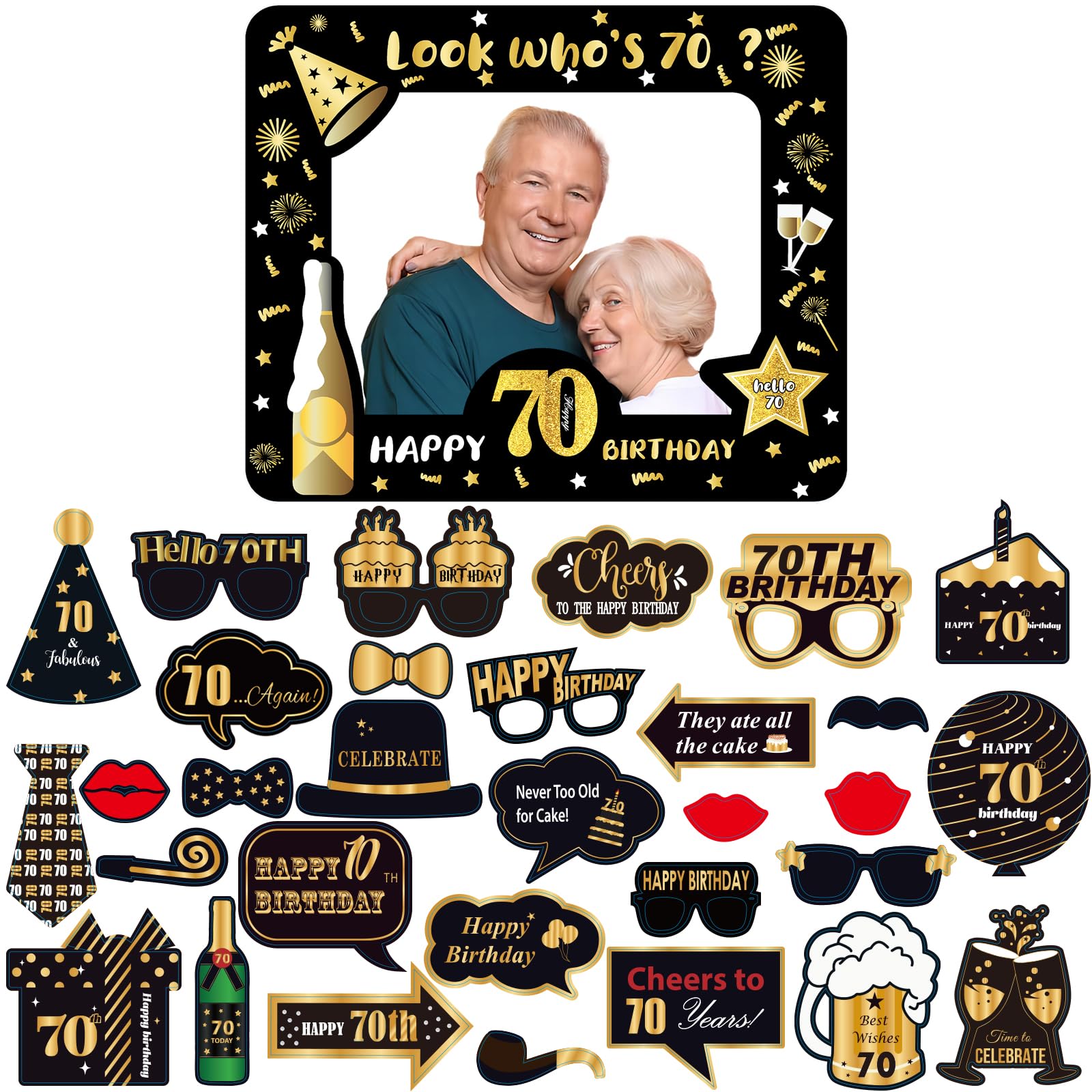 Black Gold 70th Brithday Party Decorations for Women Men,Giant ...