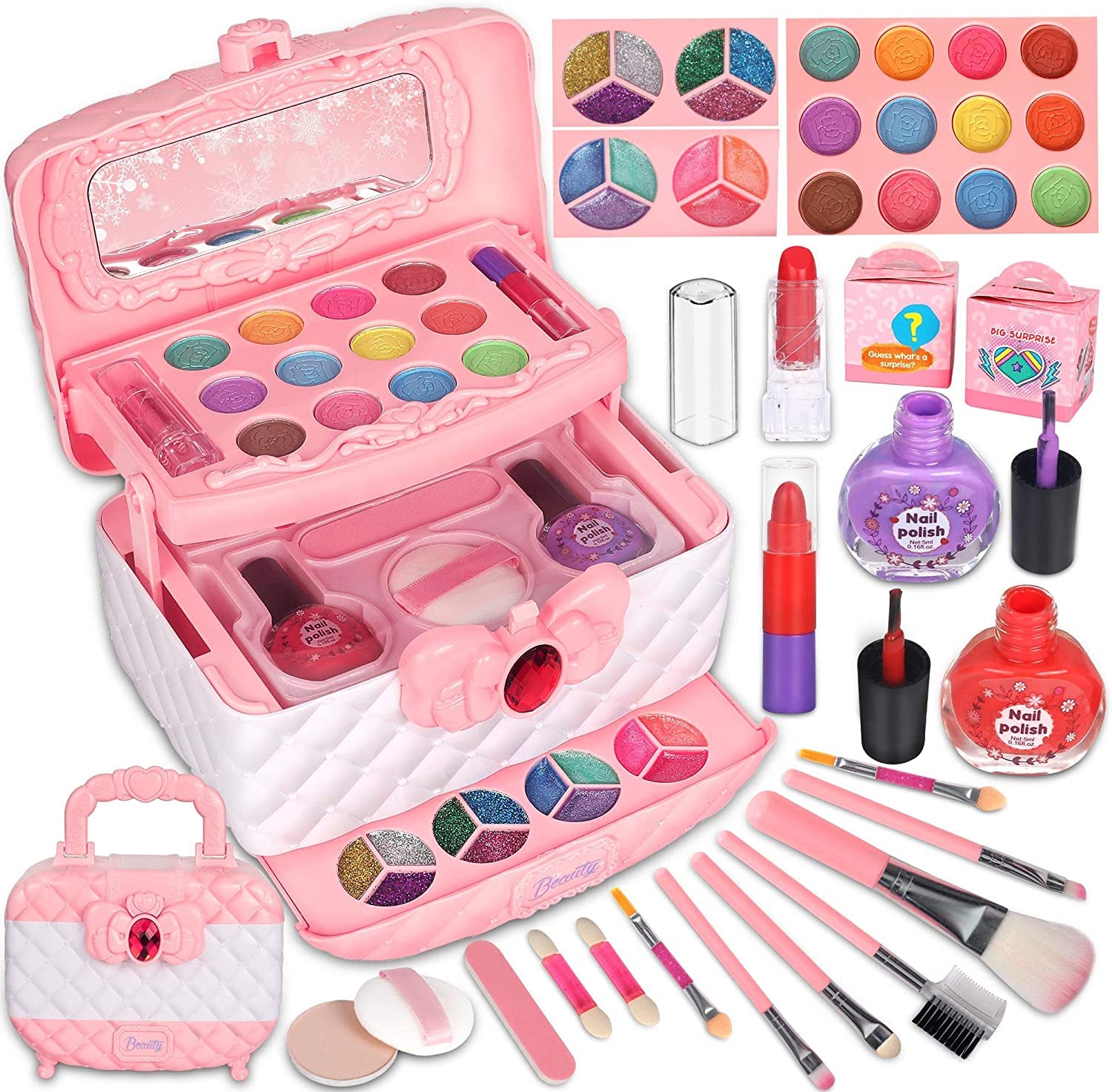 FEMUN Kids Makeup Toy Kit for Girl, Washable Pretend Makeup Kit Real ...