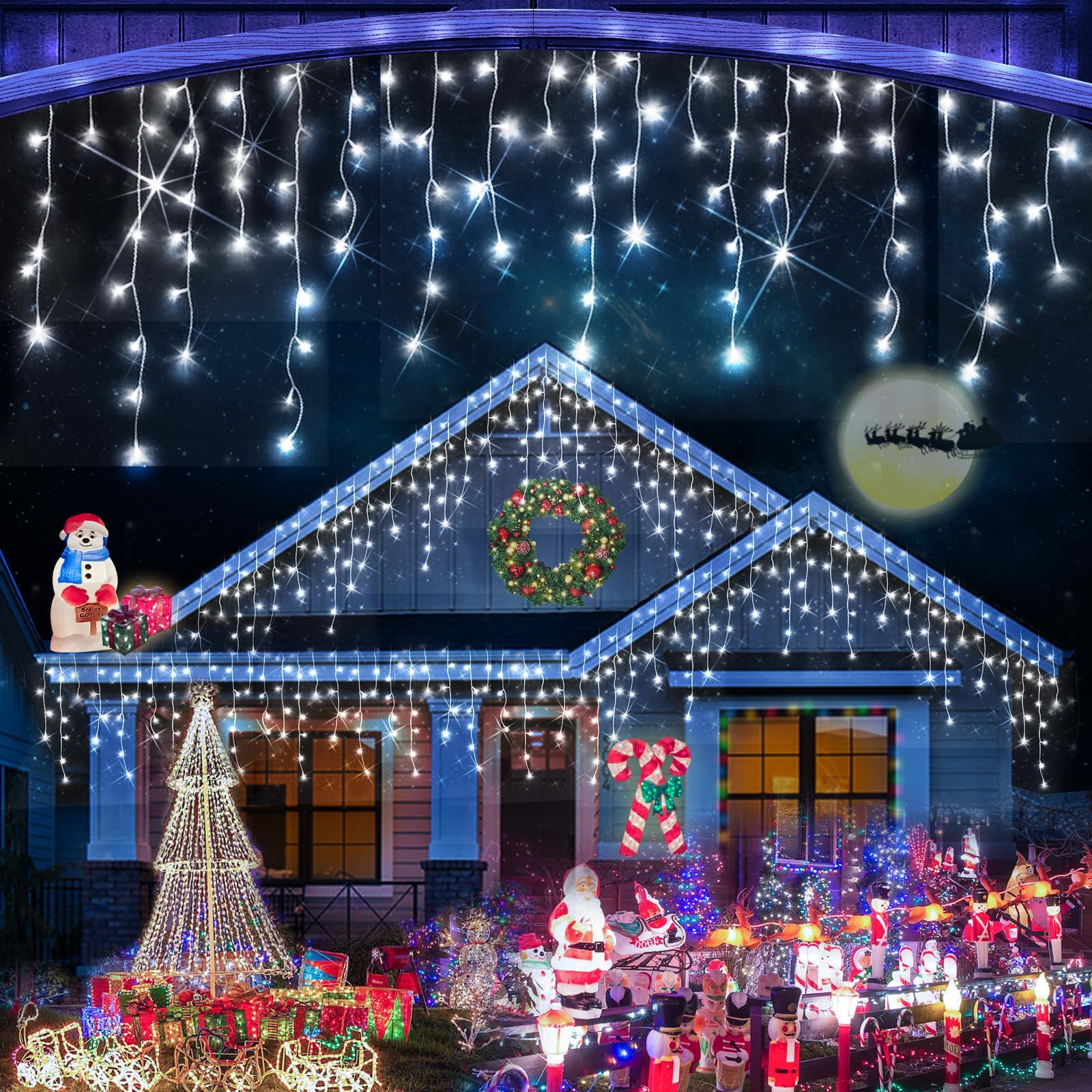 KNONEW 164FT 1600 LED Christmas Lights Outdoor Decoration White Timer ...