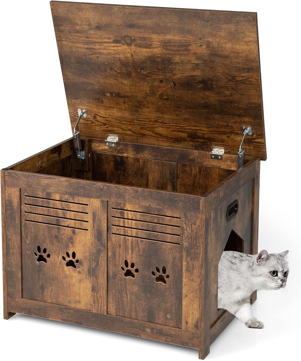 Costway Cat Litter Box Enclosure with Top Opening, Wooden Flip-Top ...