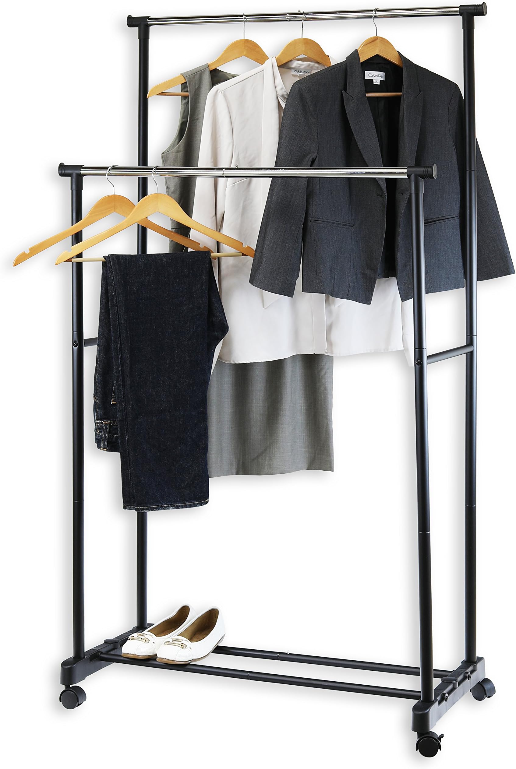 Amazon.com: Simple Houseware Double Rod Portable Clothing Hanging ...