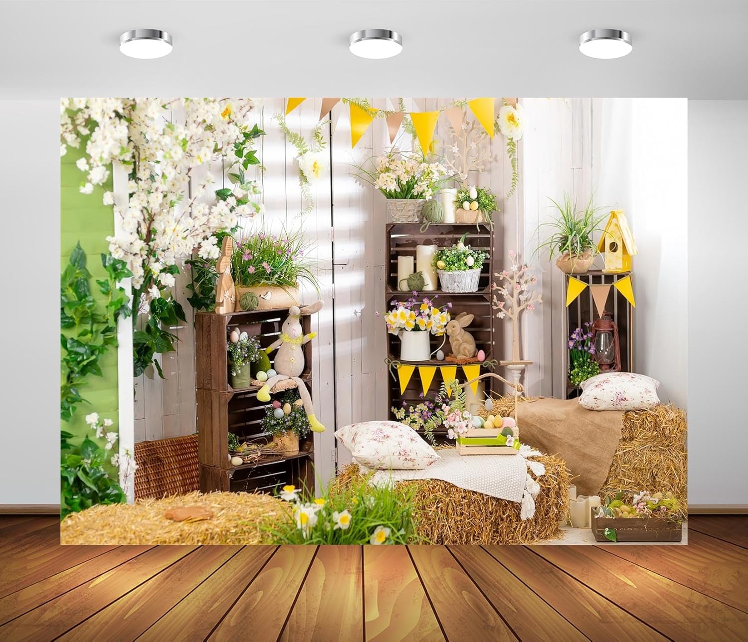 Amazon.com : BELECO 10x8ft Fabric Easter Interior Backdrop Wooden House ...